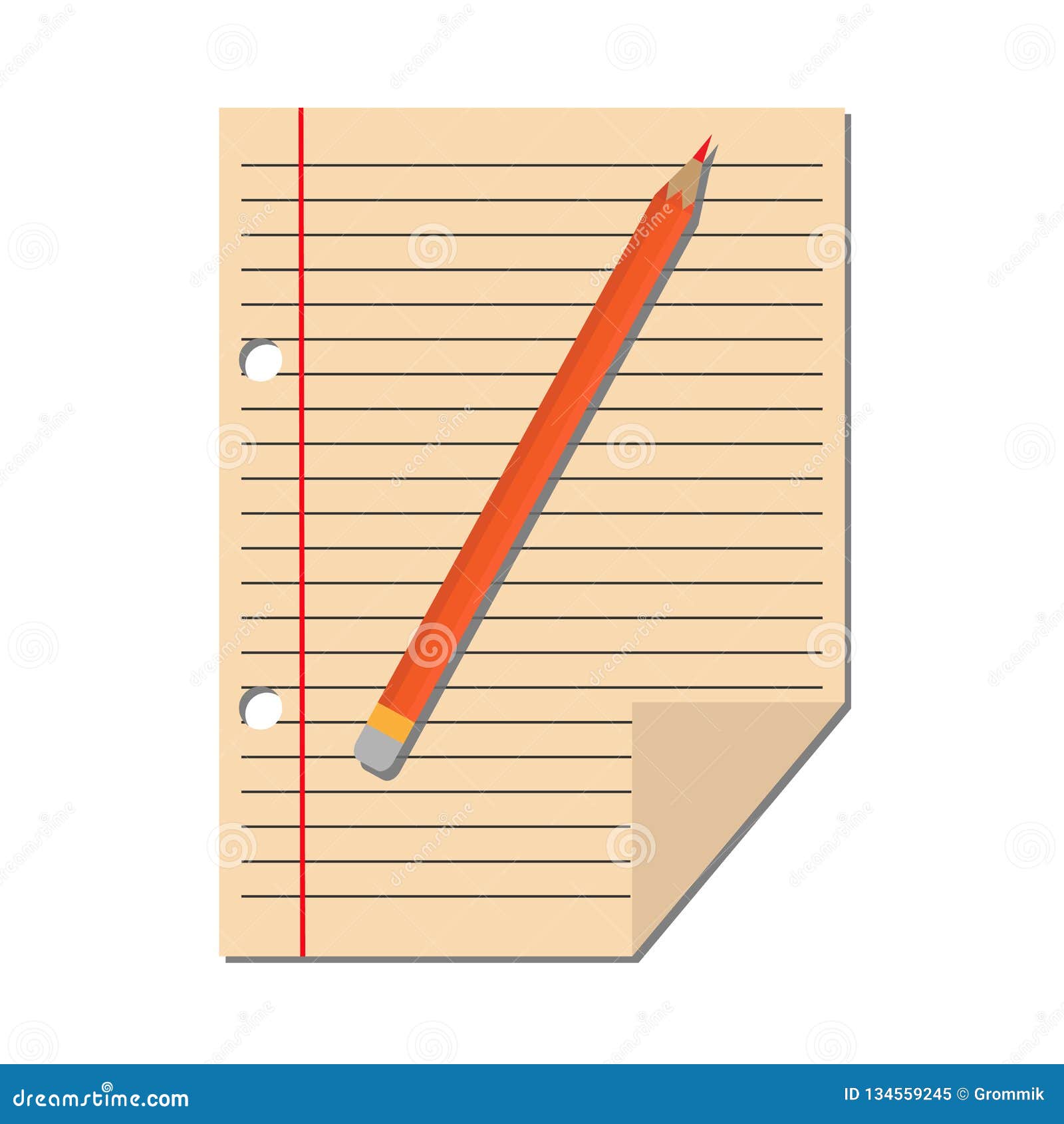 A Sheet of Paper in a Ruler with a Red Margin on the Left and a Pencil ...