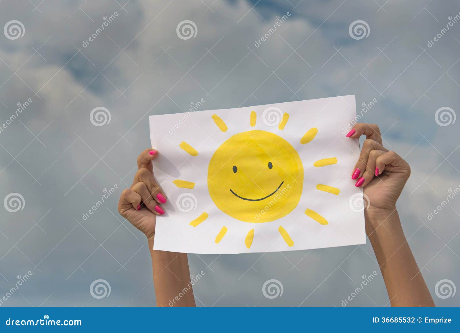 Sheet of Paper with Sun Image Against Overcast Sky Stock Photo - Image ...