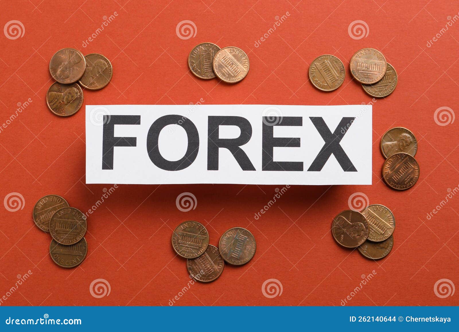 Sheet of Paper with Word Forex and Coins on Red Background, Flat Lay ...