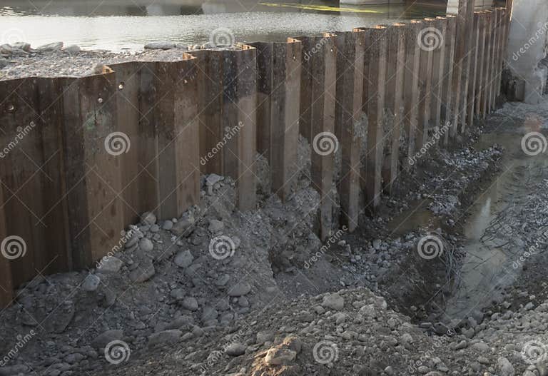 Sheet Piling Retaining Wall in Hydraulic Engineering Stock Image ...
