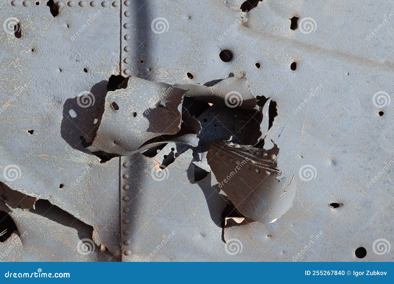 Sheet of Steel Pierced by an Artillery Shell Stock Photo - Image of ...
