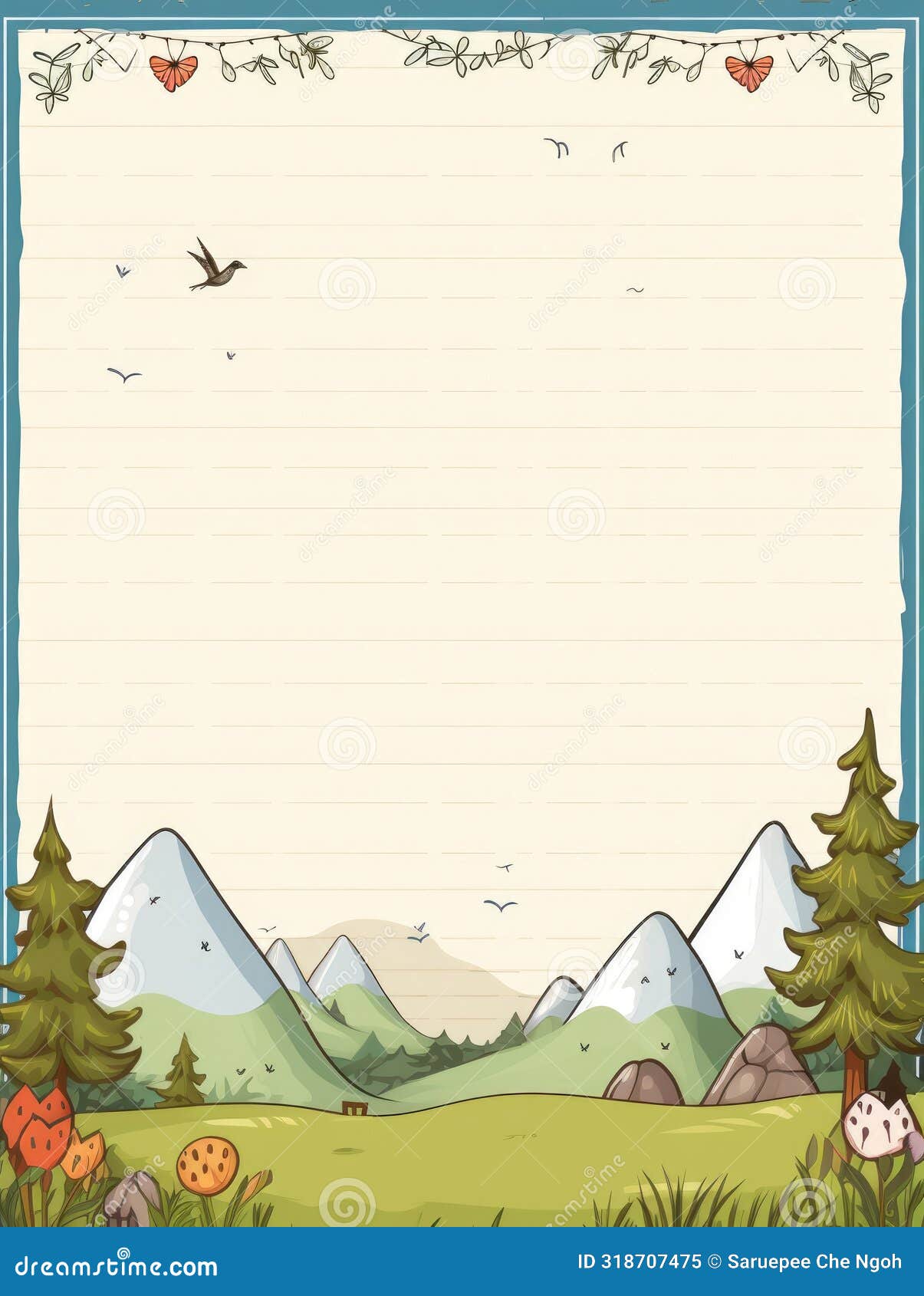 Sheet Template for Notebook, Cute Animals in the Forest, Cartoon ...