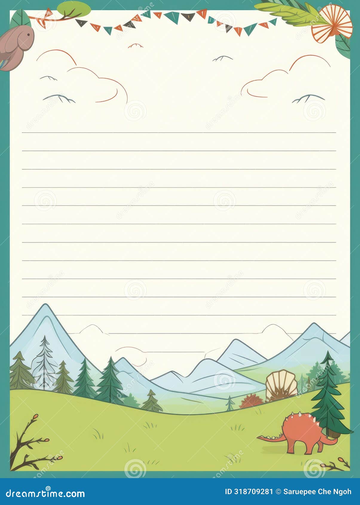 Sheet Template for Notebook Dinosaurs in the Forest Cartoon Notepad ...