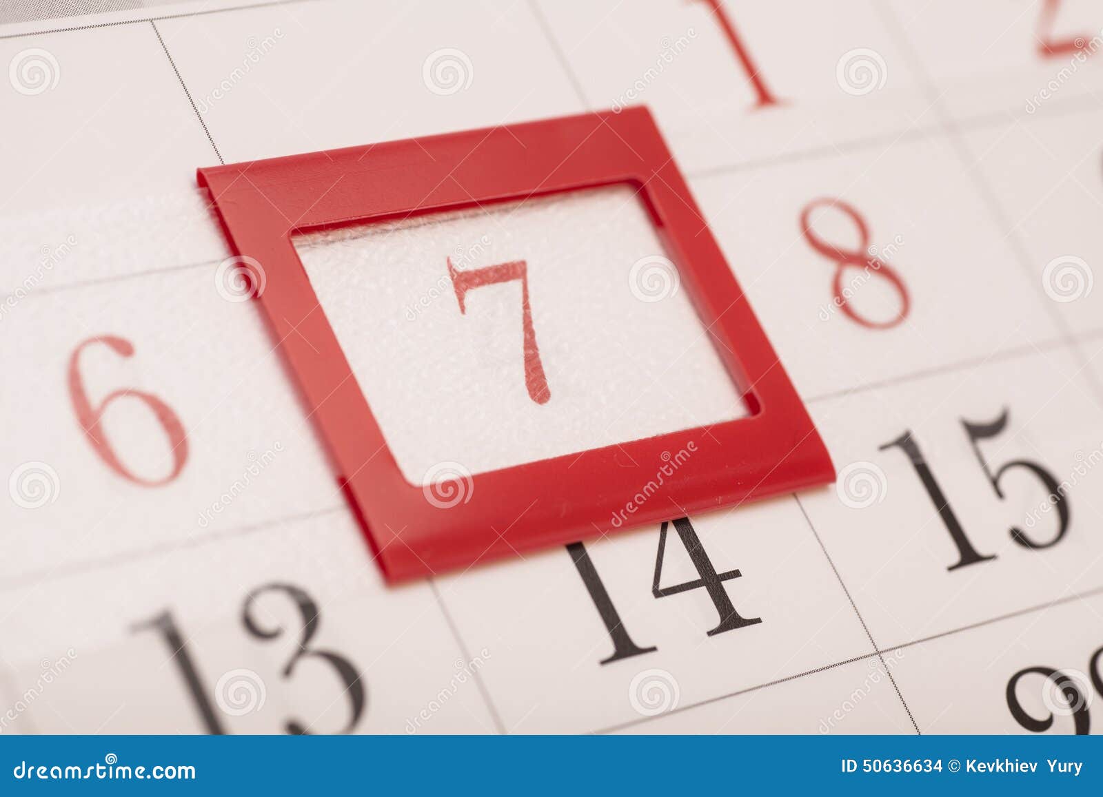 Sheet of Wall Calendar with Red Mark on Framed Date 7 Stock Photo ...