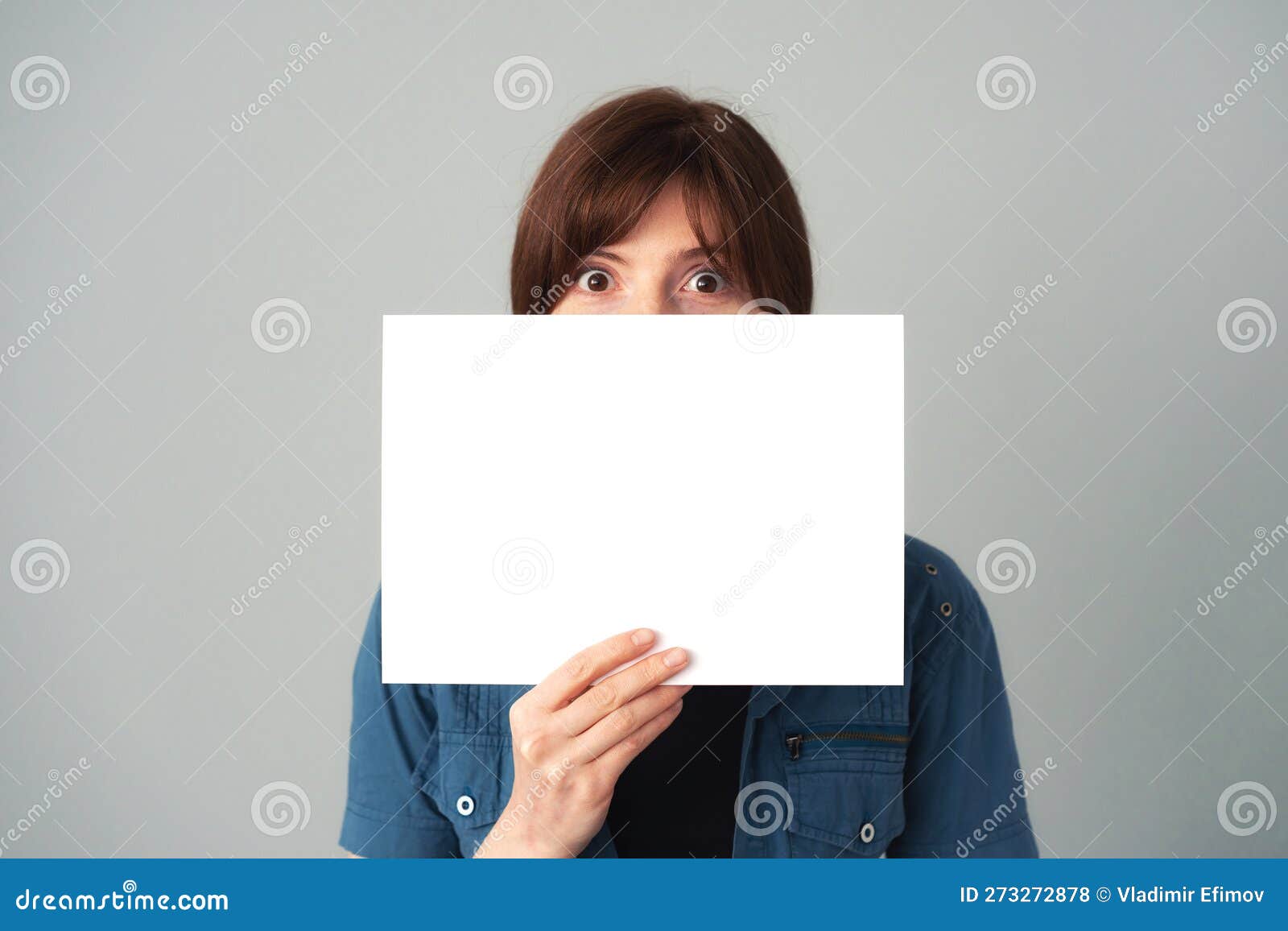 Sheet of White Paper Held in Front of the Girl S Face Stock Photo ...
