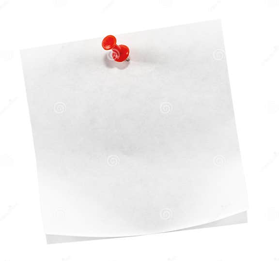 A Sheet of White Paper for Notes with a Red Pushpin on a White ...