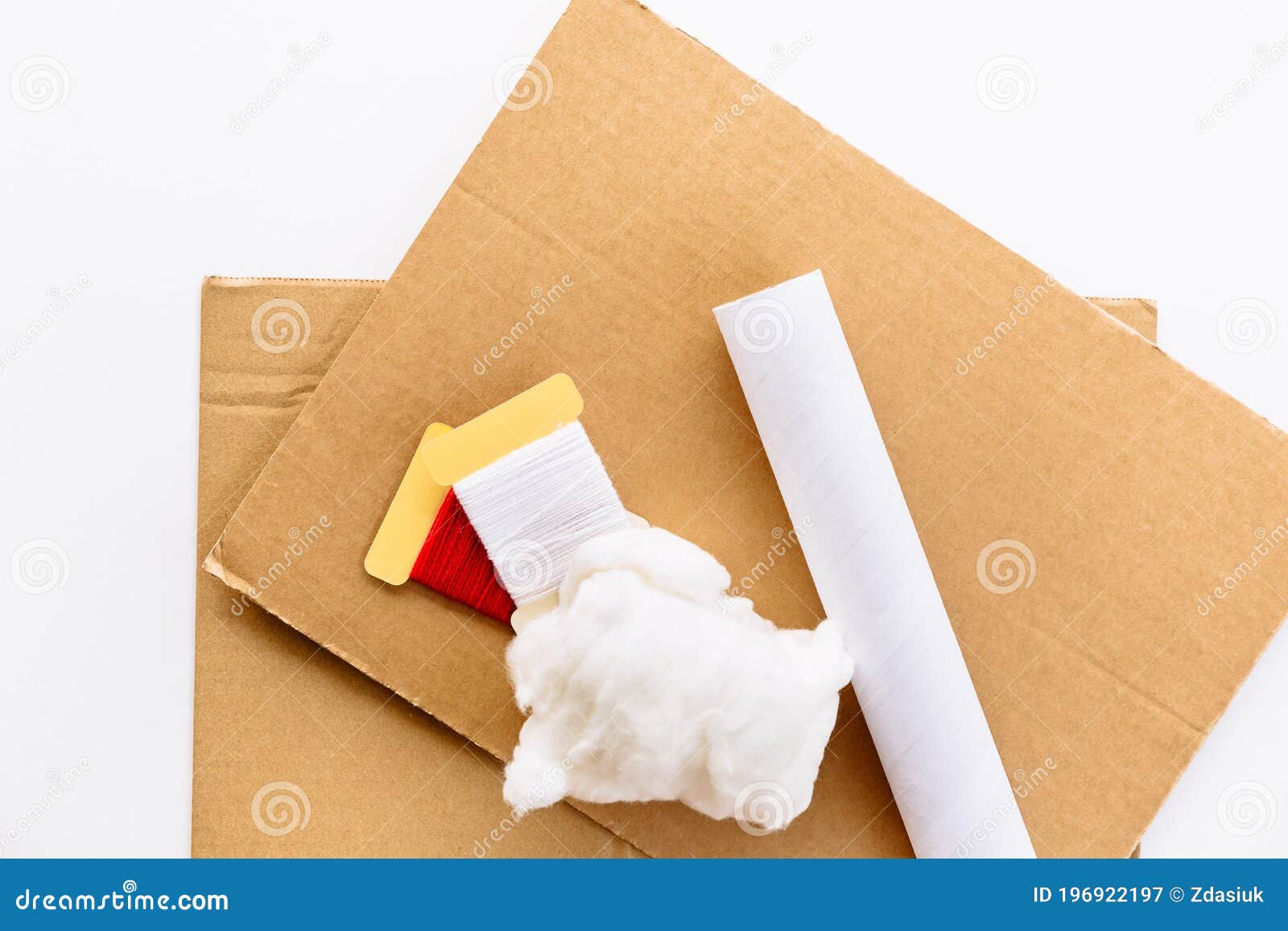 A Sheets Of Brown Cardboard, Tube Of Paper Towel, Threads And Wadding ...