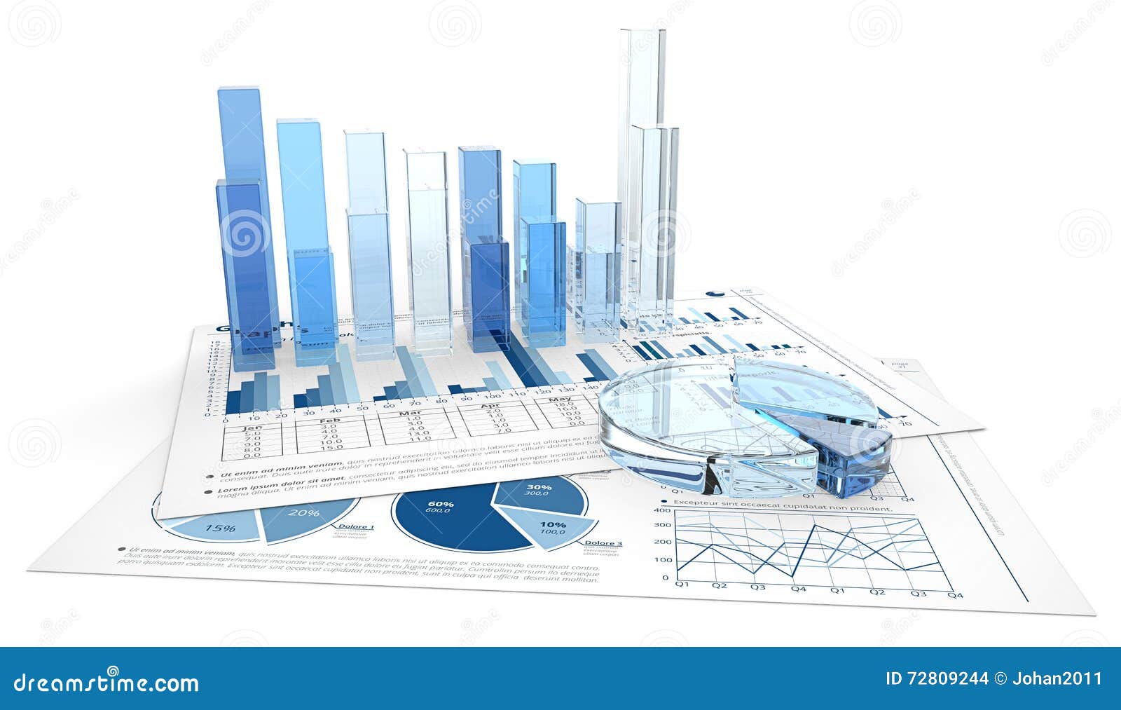 Sheets of 3D Business Graphics Stock Photo - Image of graphic, finance ...