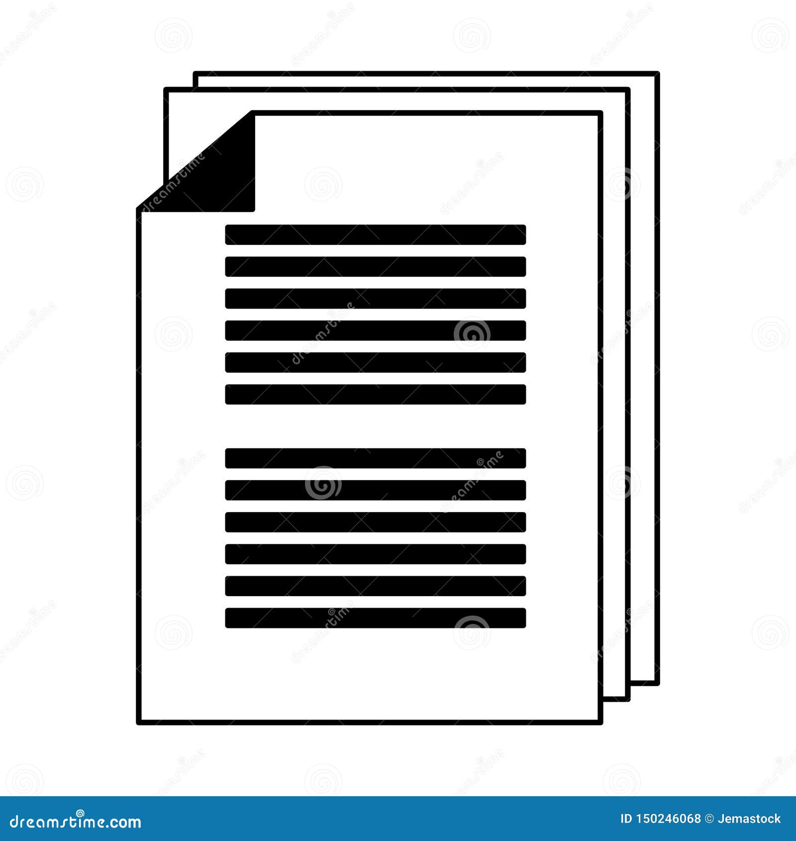 Sheets Document Symbol in Black and White Stock Vector - Illustration ...