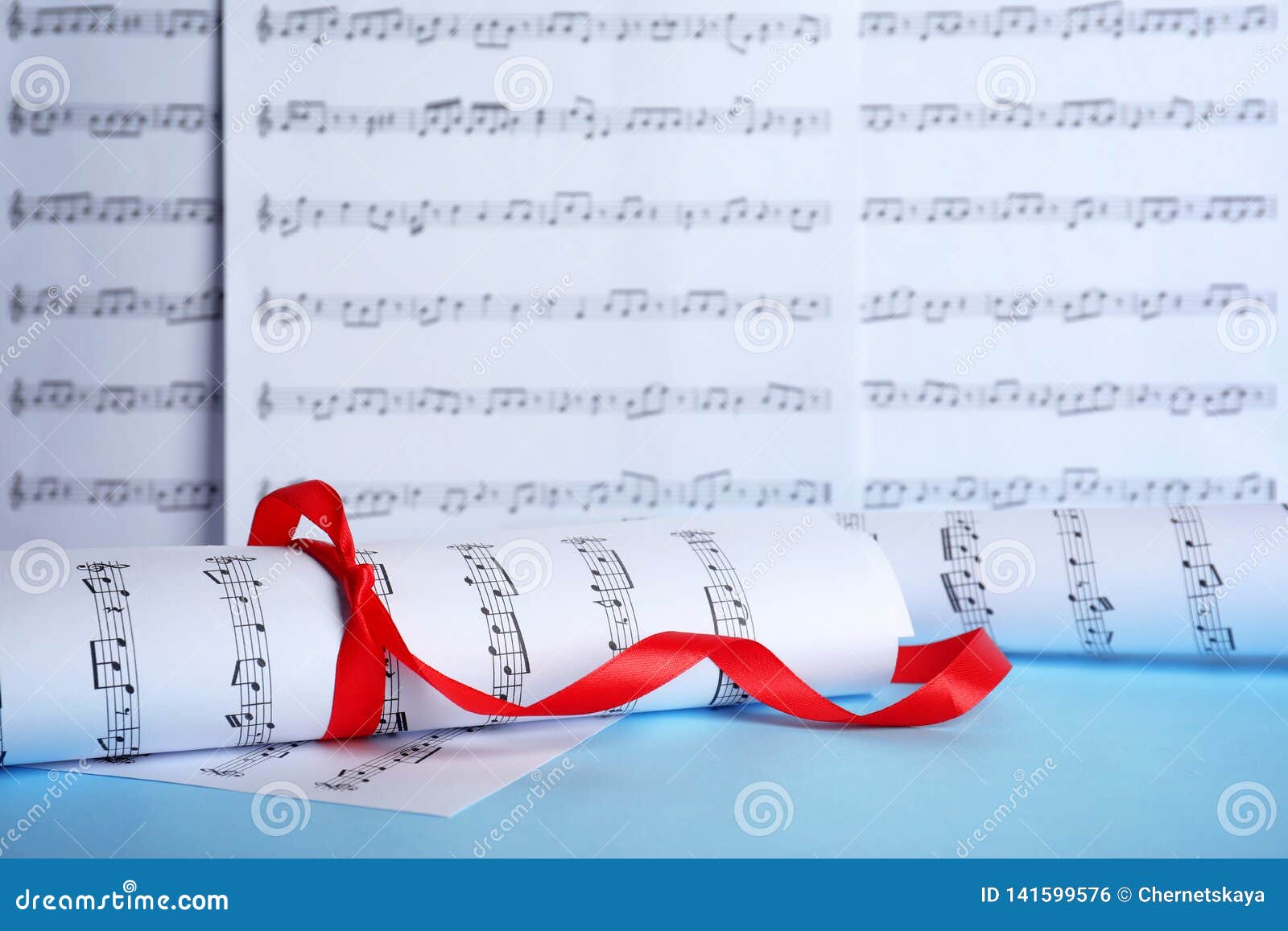 Sheets with Music Notes on Table. Stock Photo - Image of education ...