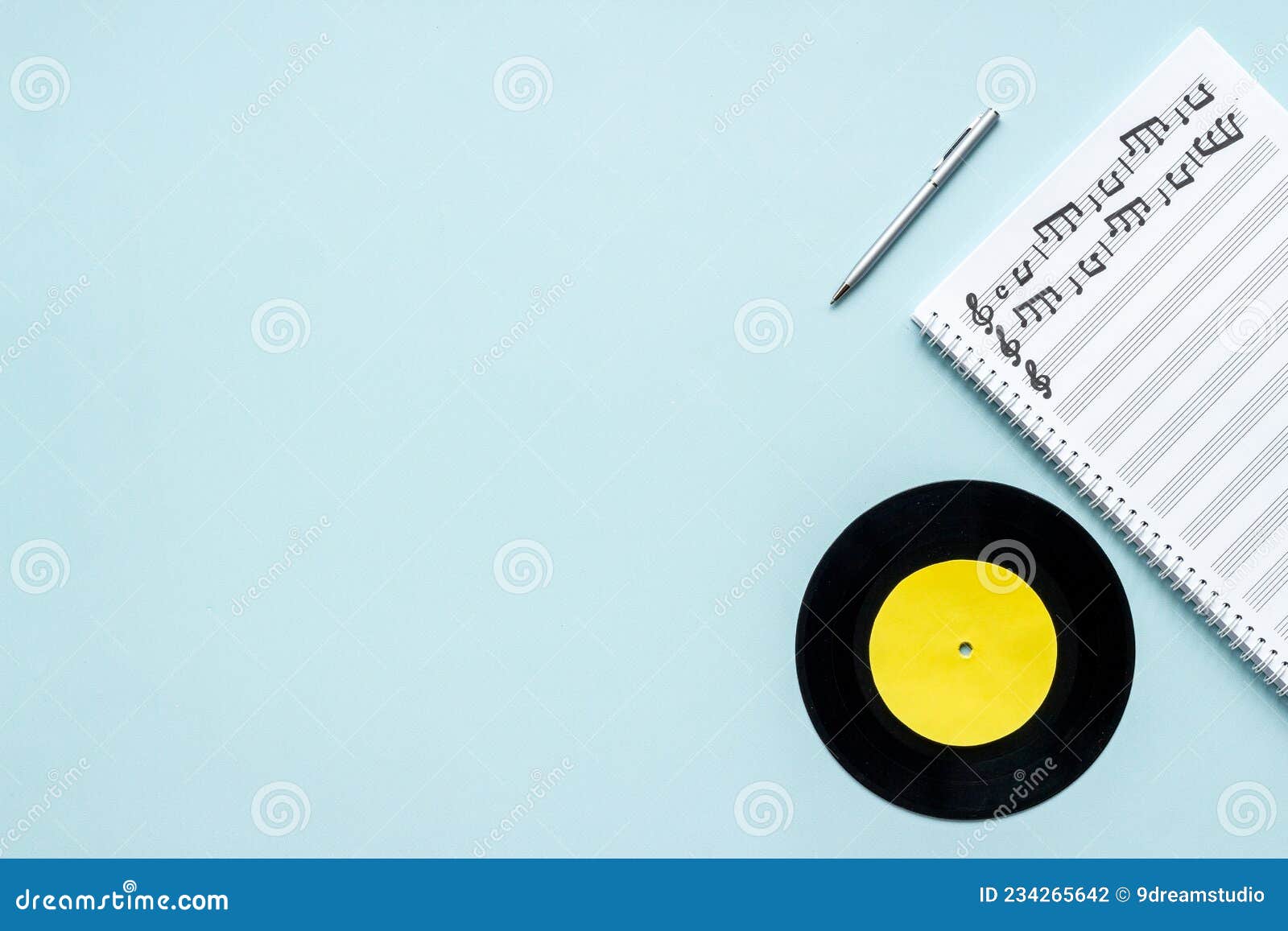 Sheets with Music Notes and Vinyl Record. Compose Music Concept Stock ...