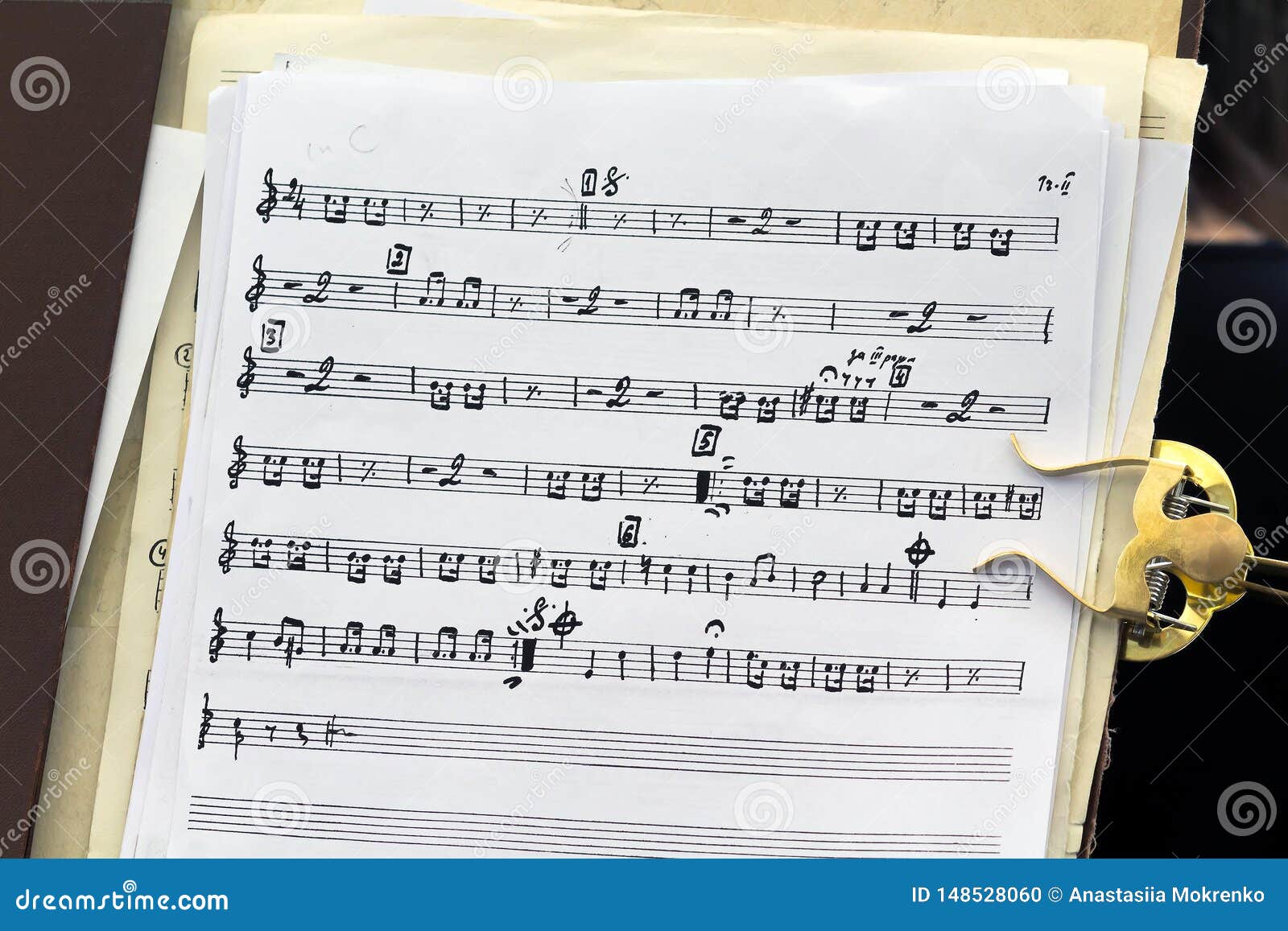 Sheets with Musical Notes Written by Hand on a Stand, Background Stock ...