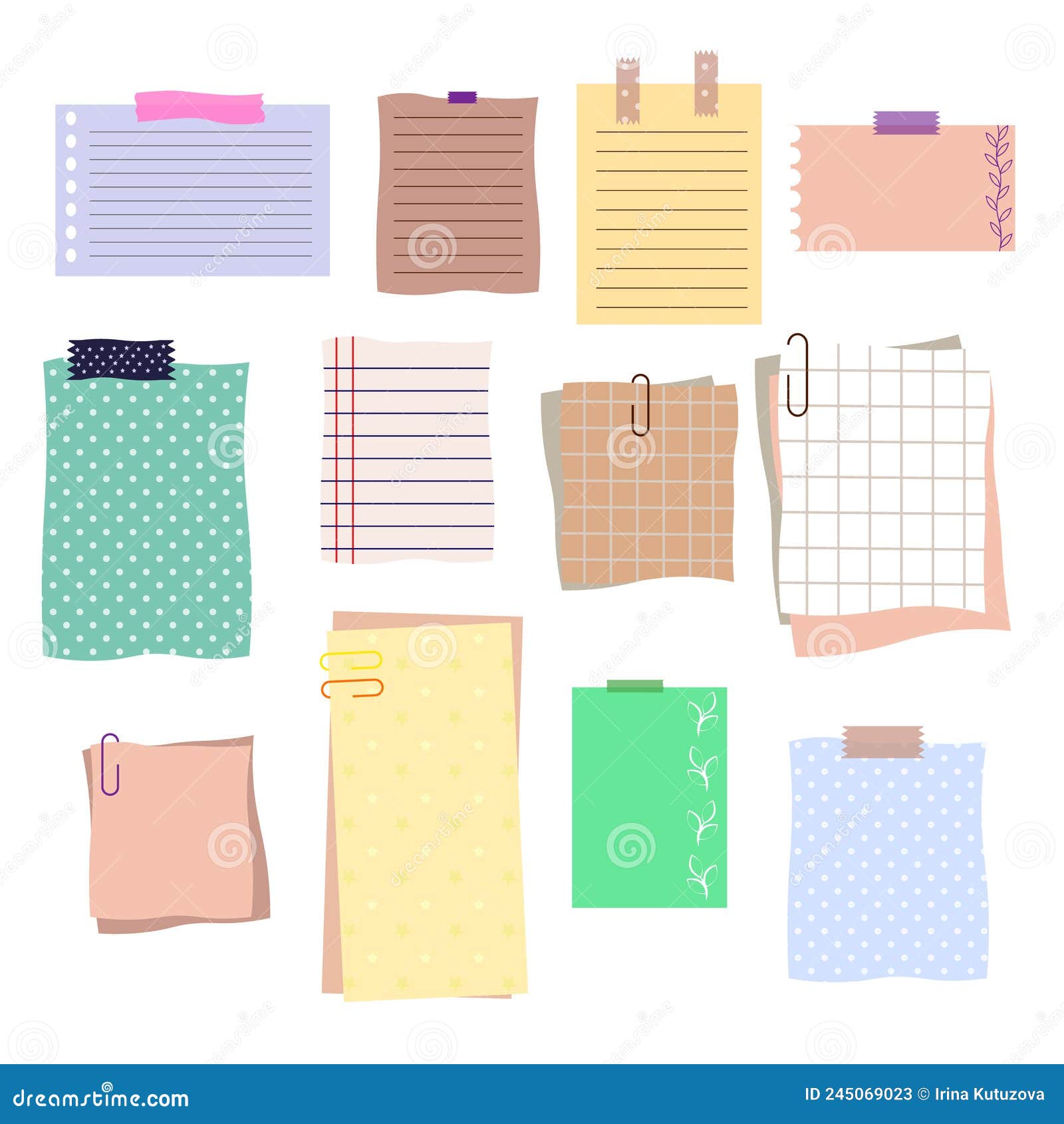 Sheets for Notes with a Paper Clip, Adhesive Tape. Stock Vector ...