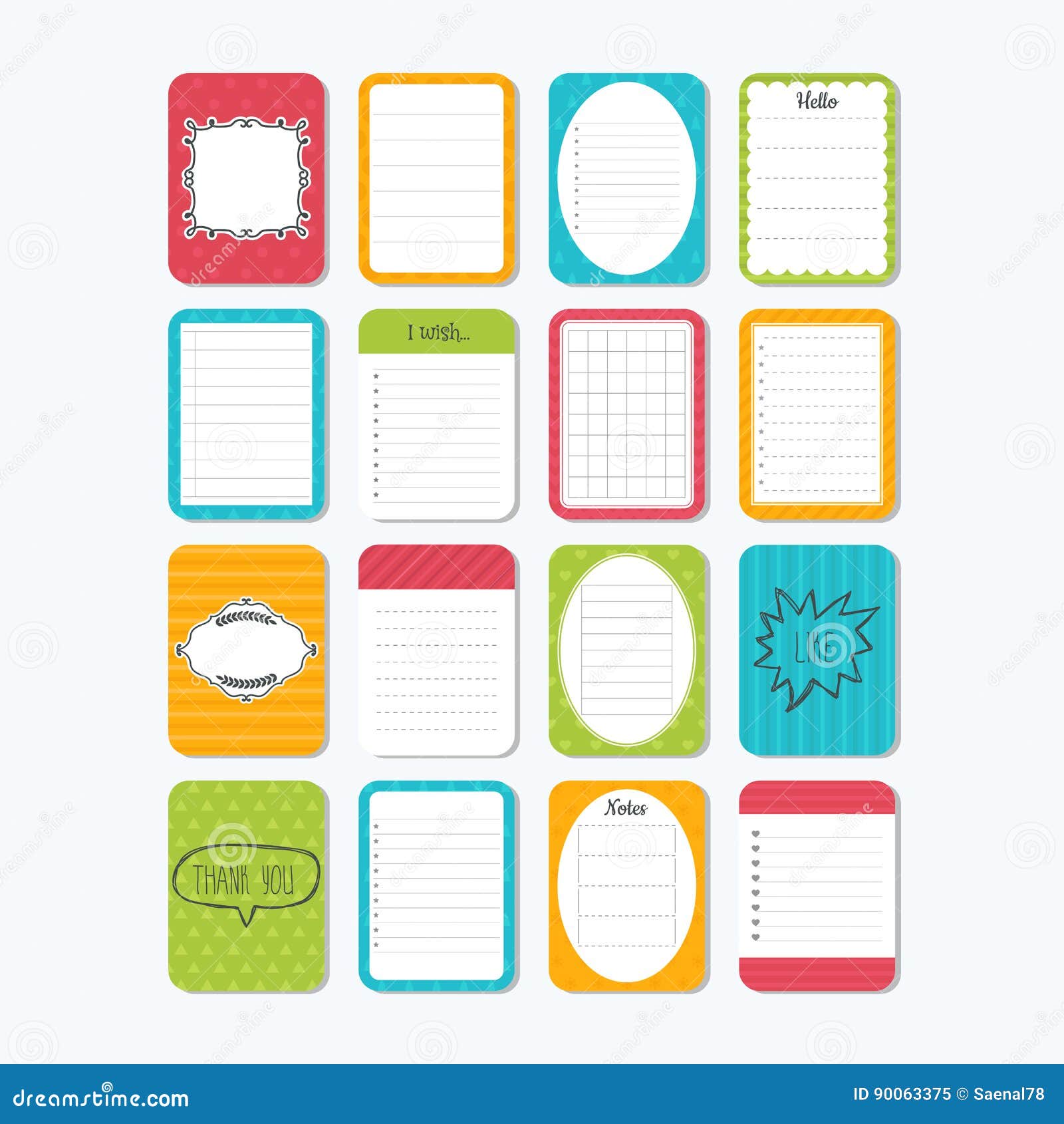 Sheets of Paper. Collection of Various Note Papers. Cute Design ...