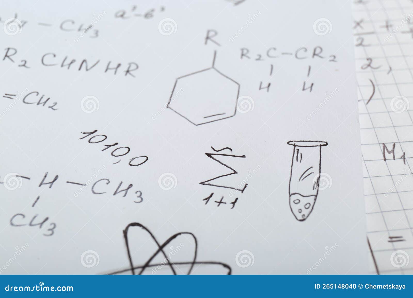 Sheets of Paper with Different Chemical Formulas, Closeup Stock Photo ...