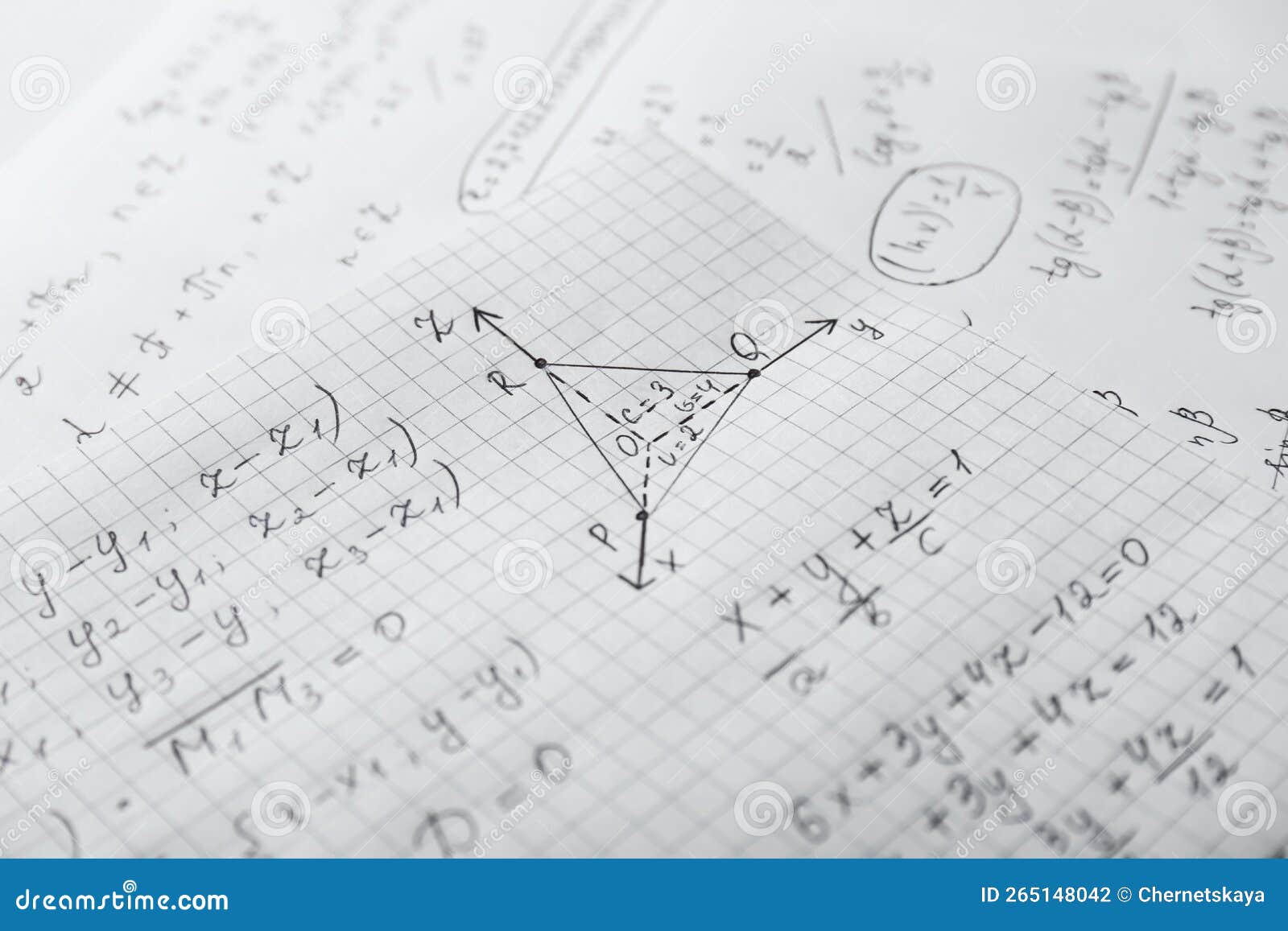 Sheets of Paper with Different Mathematical Formulas, Closeup Stock ...