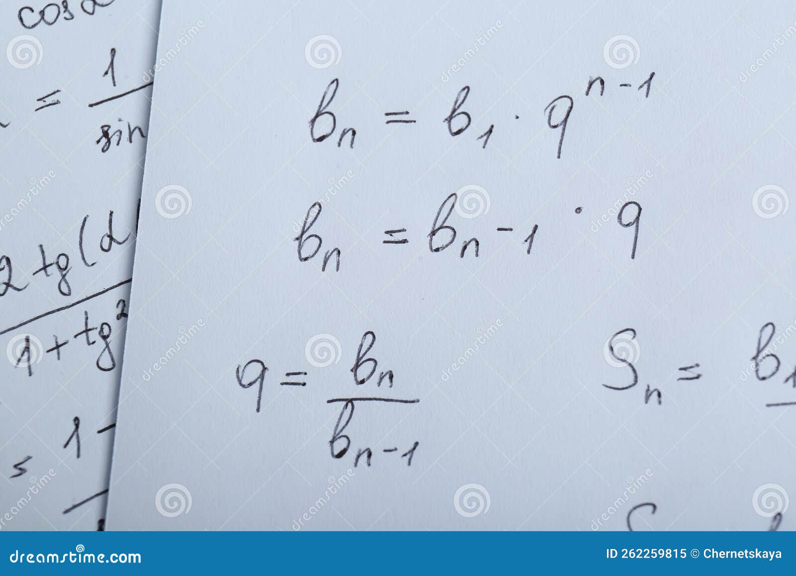 Sheets of Paper with Different Mathematical Formulas, Top View Stock ...