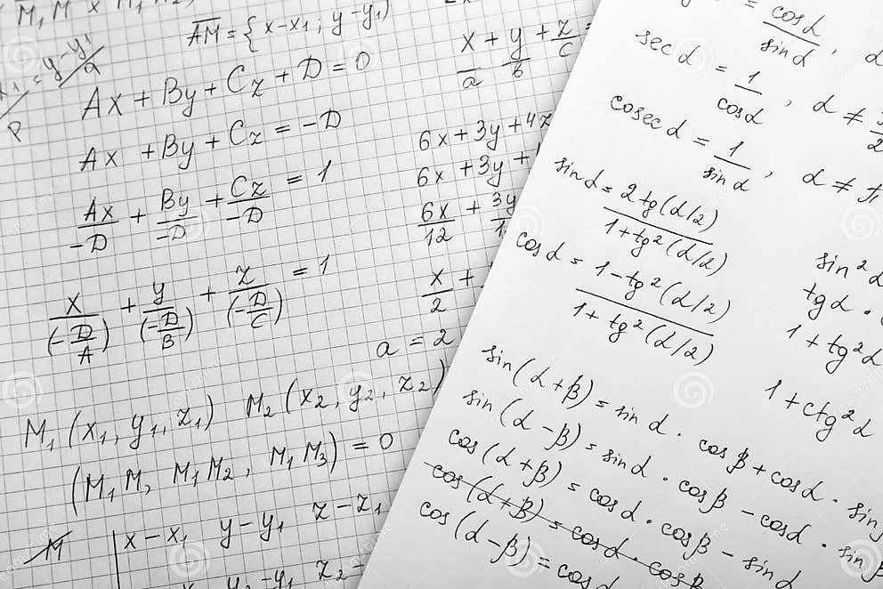 Sheets of Paper with Different Mathematical Formulas, Top View Stock ...