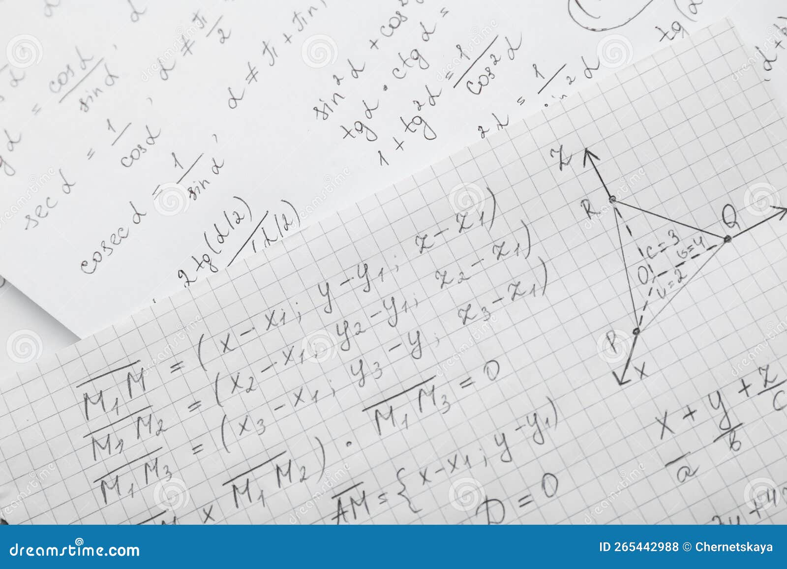 Sheets of Paper with Different Mathematical Formulas, Top View Stock ...