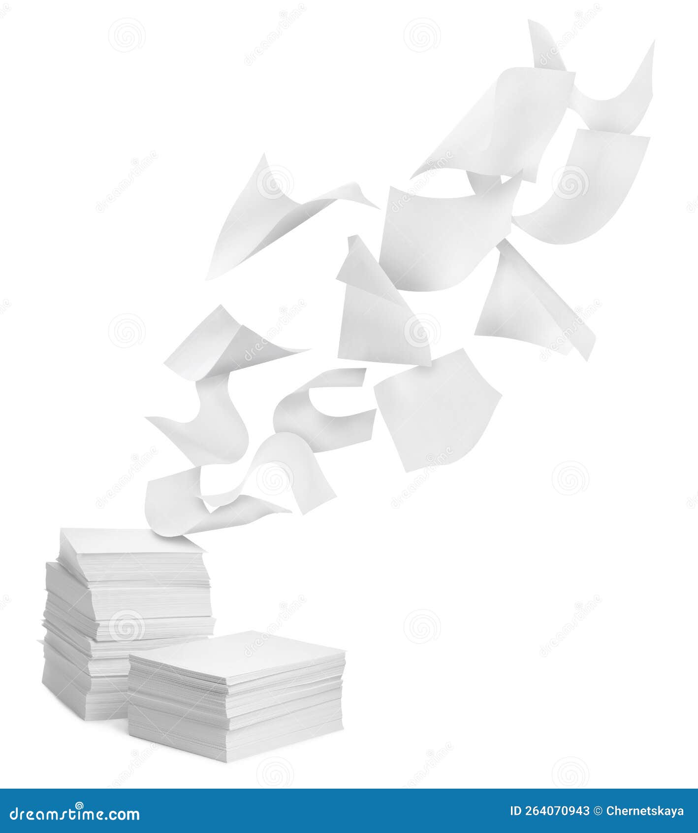 Sheets of Paper Falling Onto Stacked Ones on White Background Stock ...