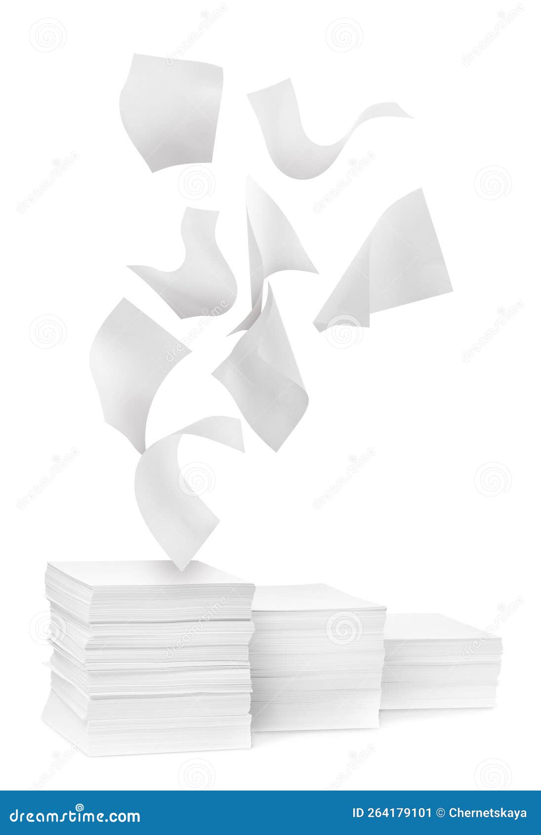 Sheets of Paper Falling Onto Stacked Ones on White Background Stock ...