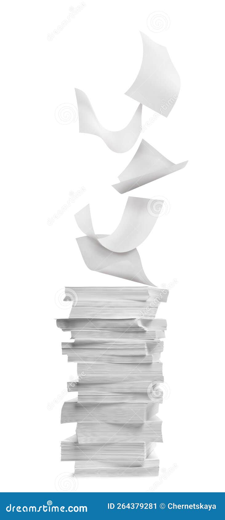 Sheets of Paper Falling Onto Stacked Ones on White Background Stock ...