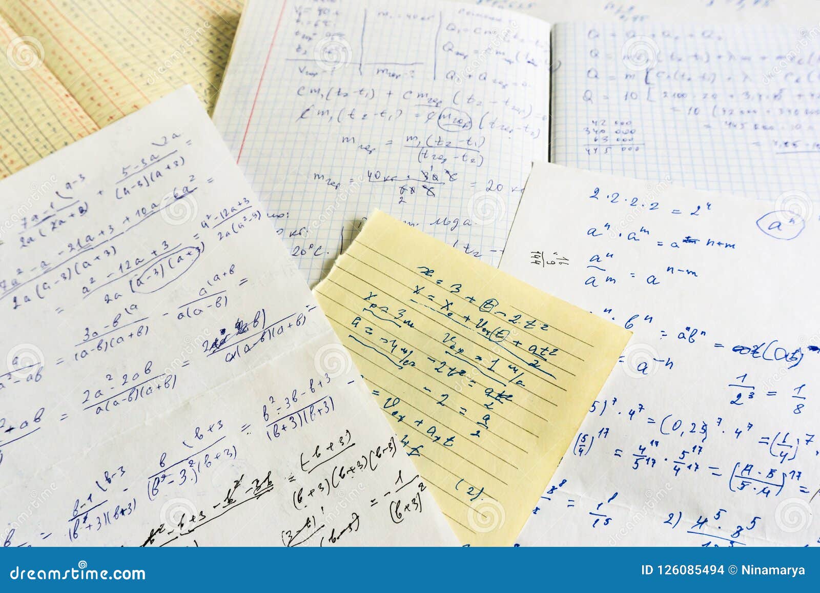 Sheets of Paper with Mathematical and Physical Calculations Stock Photo ...