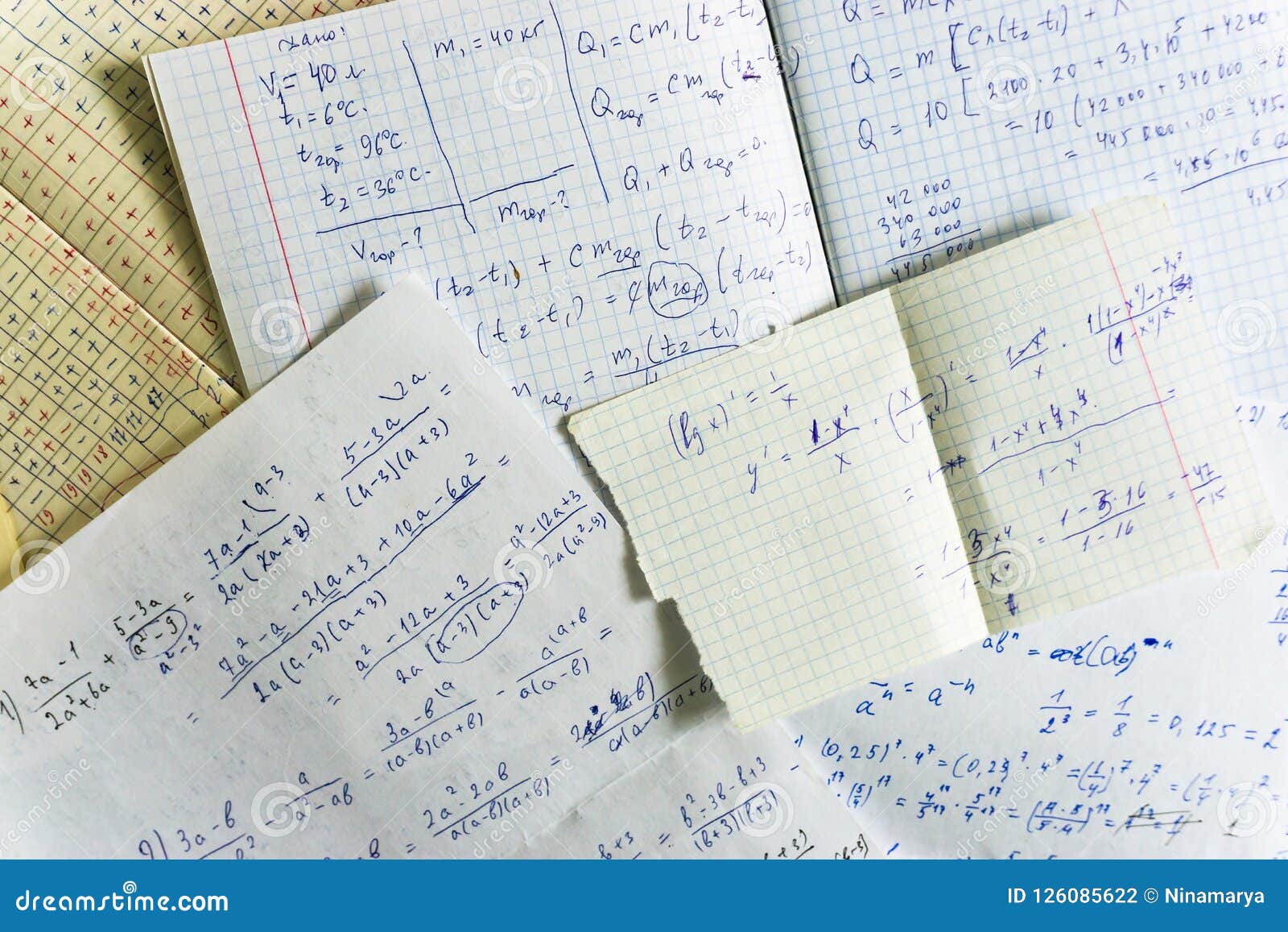 Sheets of Paper with Mathematical and Physical Calculations Stock Photo ...