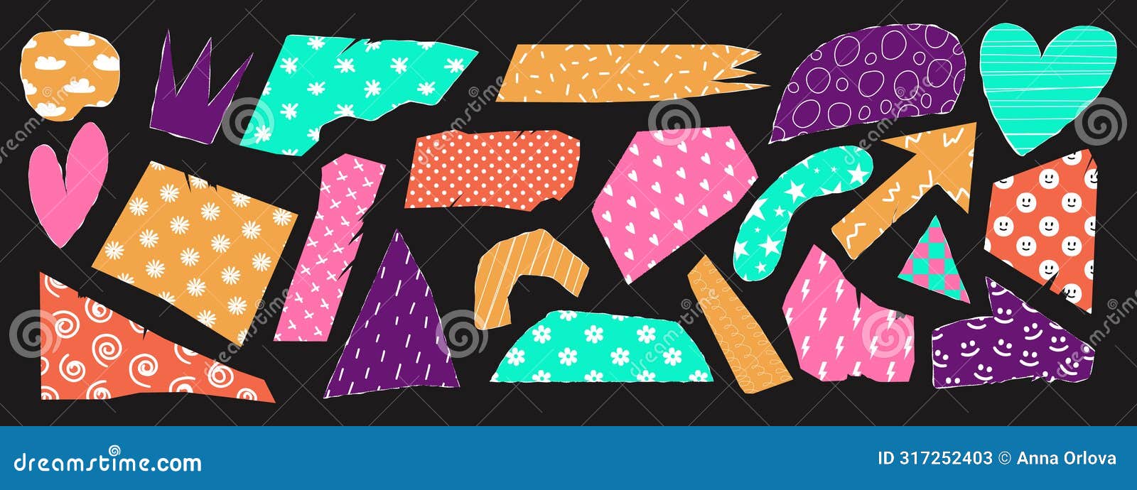 Sheets of Paper with Torn Shapes with Funny Pattern. Design Elements ...