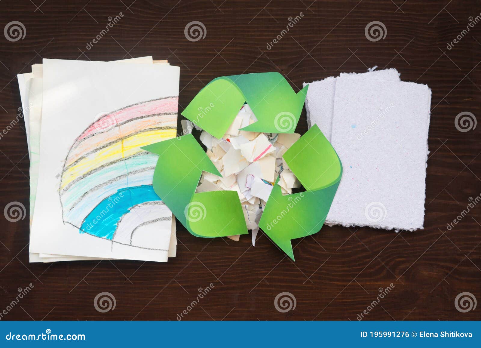 Sheets of Paper and a Zero Waste Sign are on the Table. Paper Recycling ...