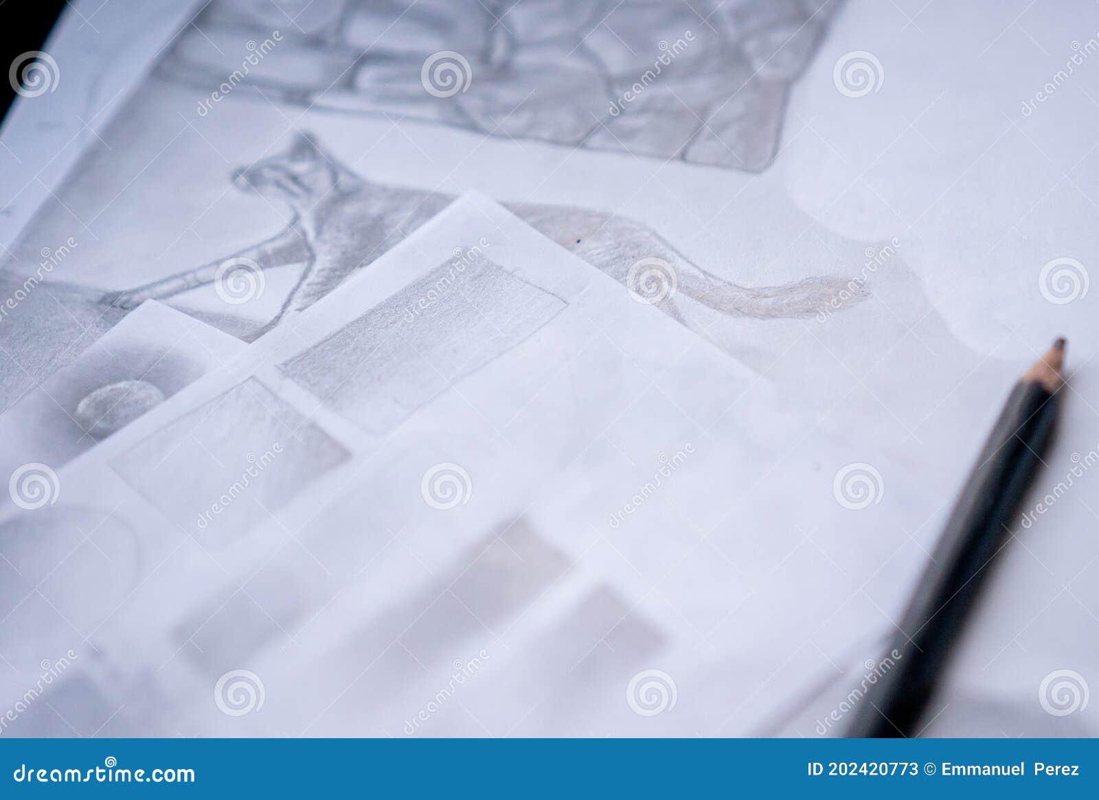 Sheets with Pencil Drawings with Concept in Close Up Stock Image ...