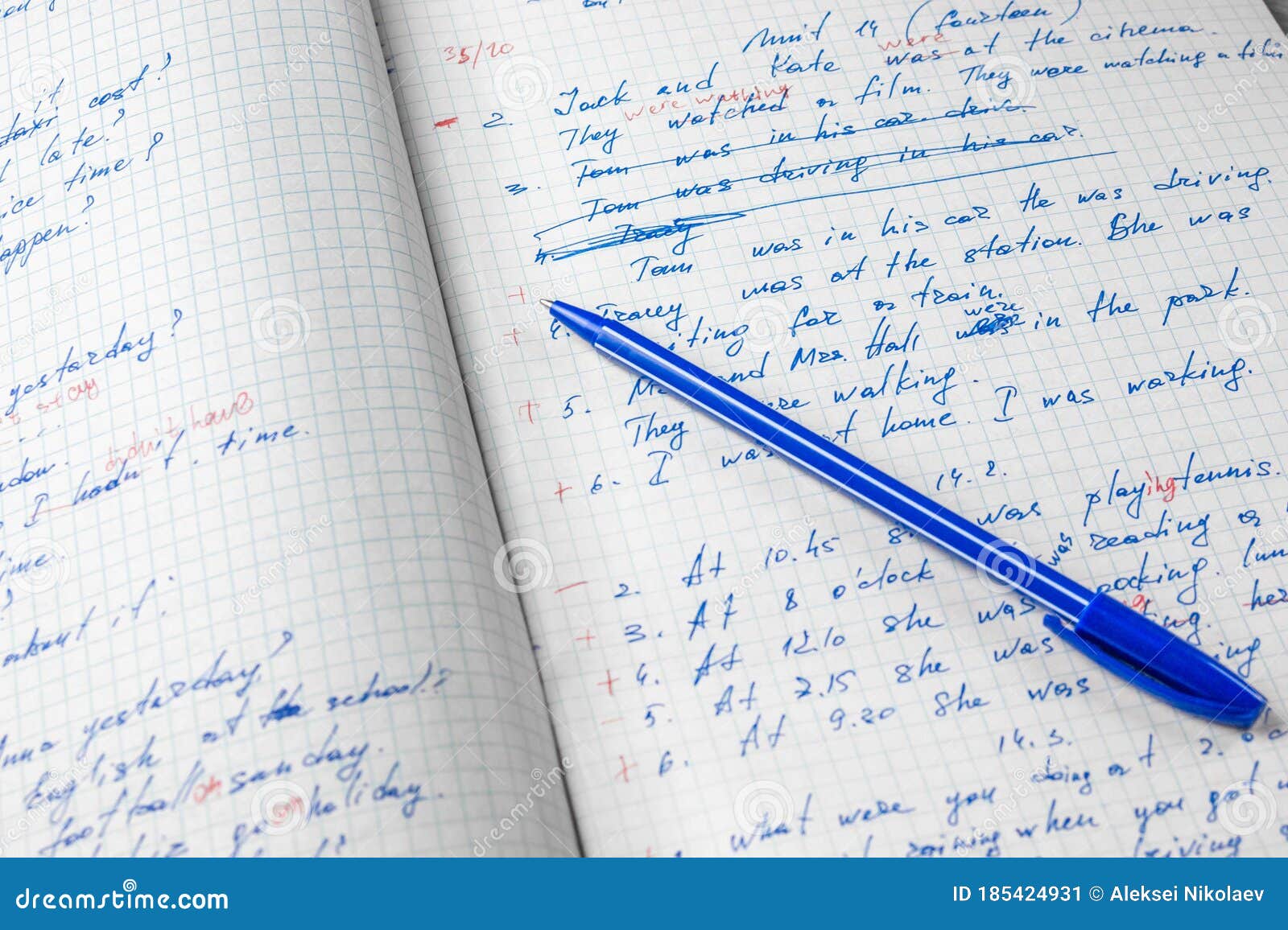 Sheets of School Student Notebook Scribbled with a Blue Ballpoint Pen ...