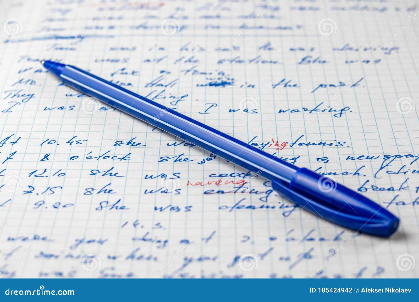 Sheets of School Student Notebook Scribbled with a Blue Ballpoint Pen ...