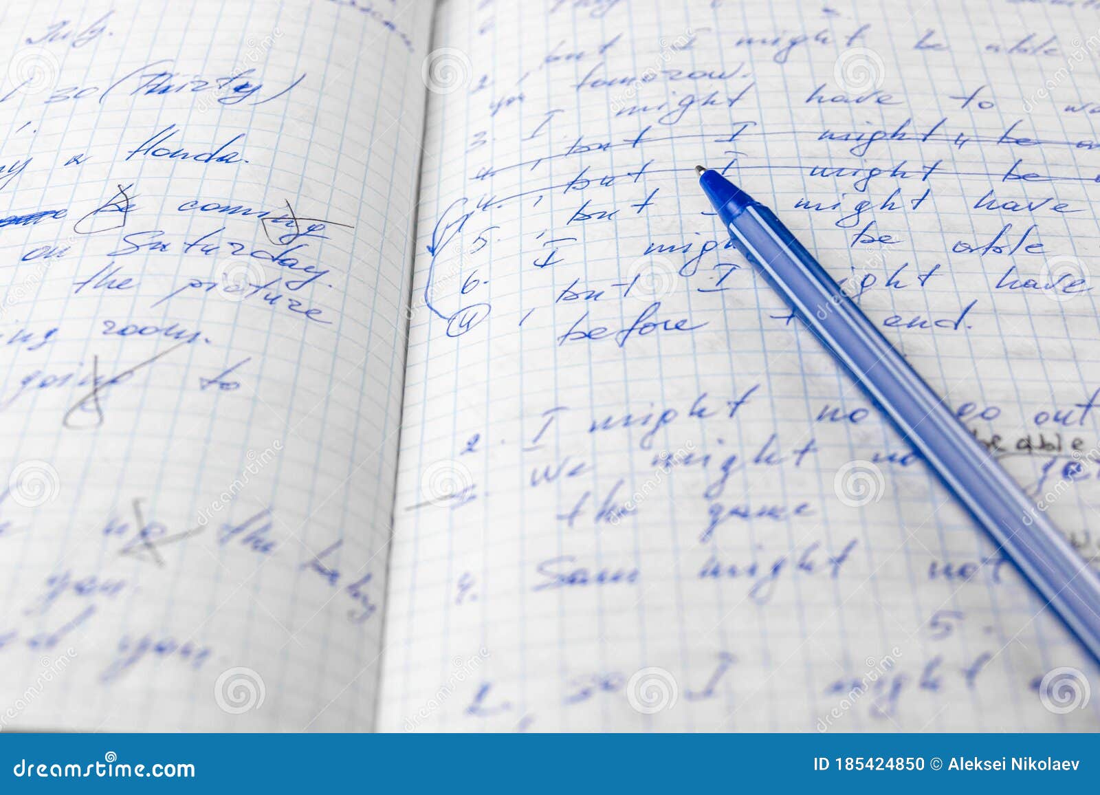 Sheets of School Student Notebook Scribbled with a Blue Ballpoint Pen ...