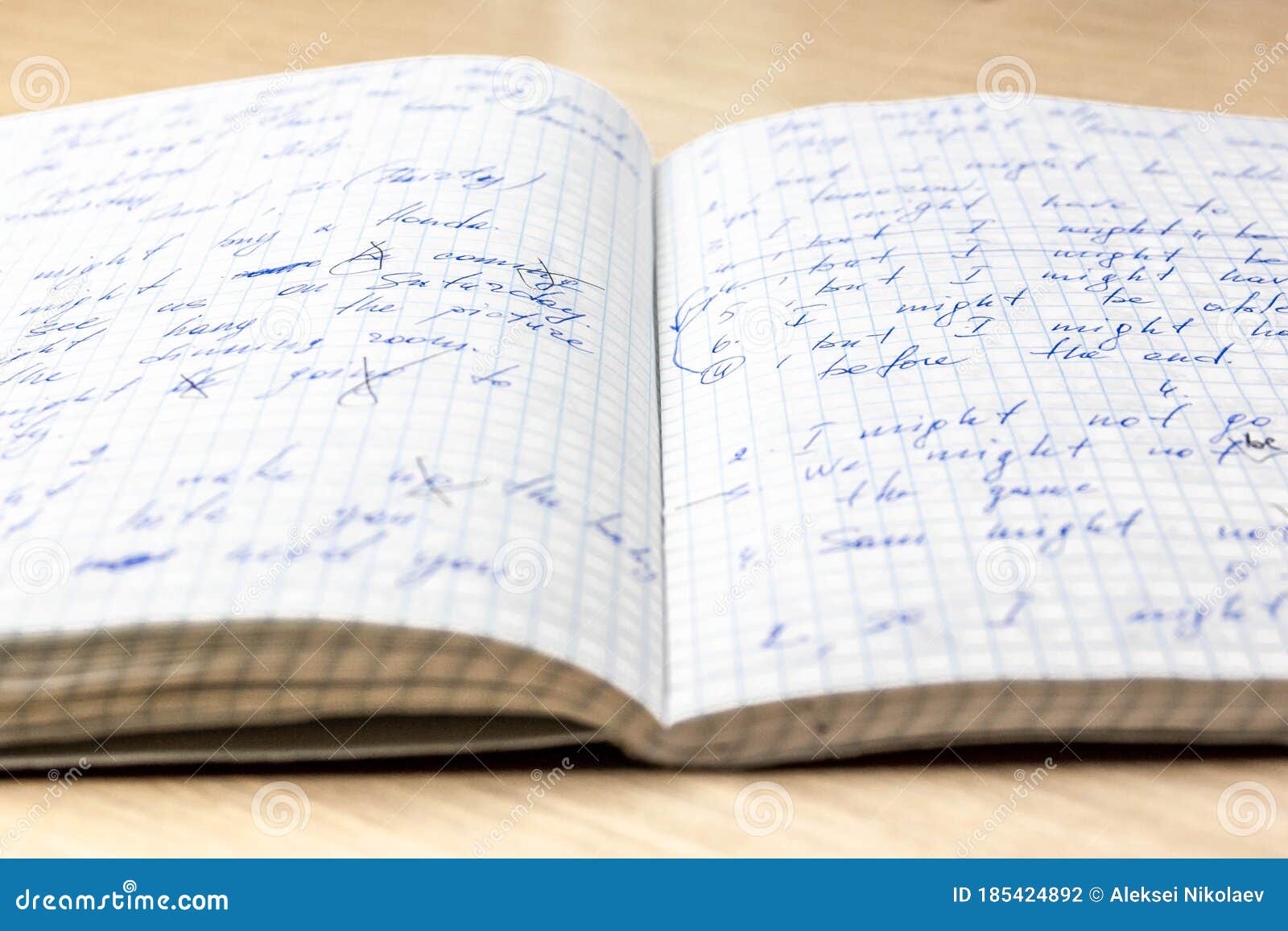 Sheets of School Student Notebook Scribbled with a Blue Ballpoint Pen ...