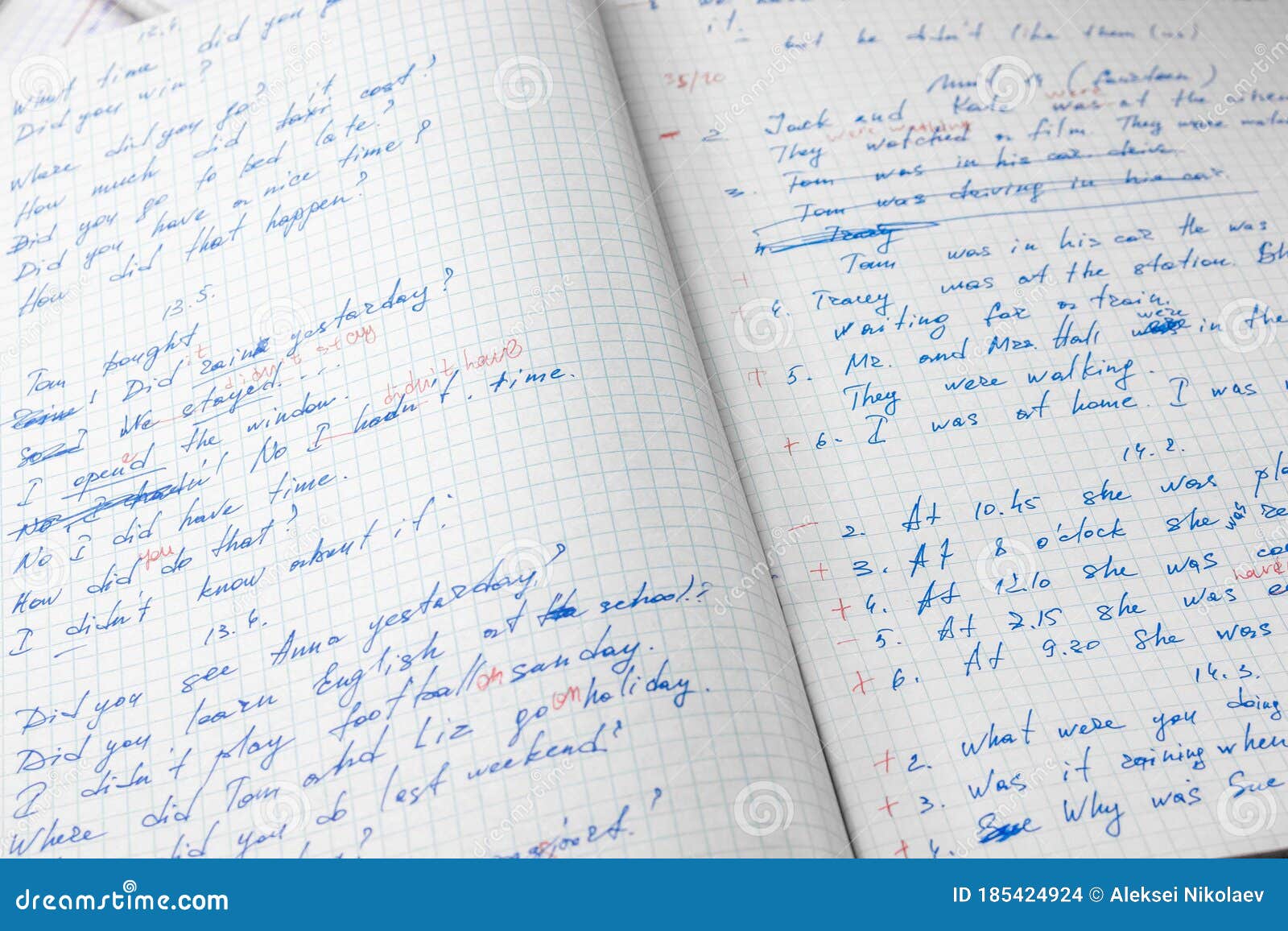 Sheets of School Student Notebook Scribbled with a Blue Ballpoint Pen ...