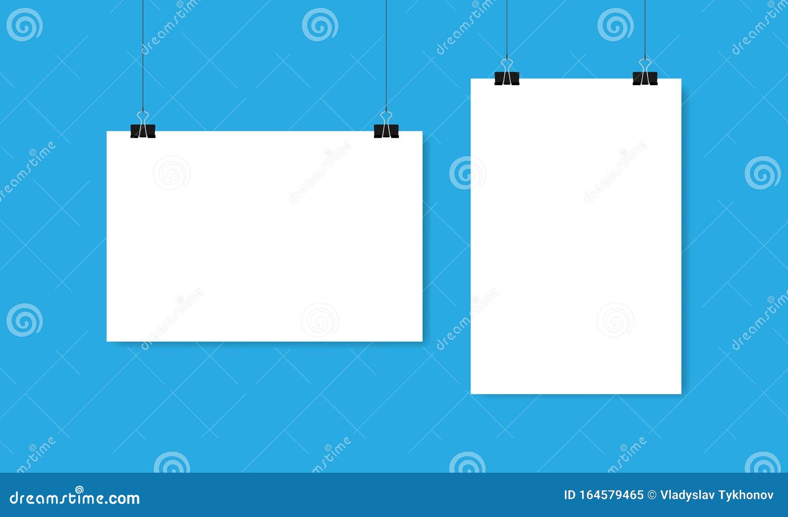 Sheets Of White Paper Horizontal And Vertical Hang On Clips And Threads ...