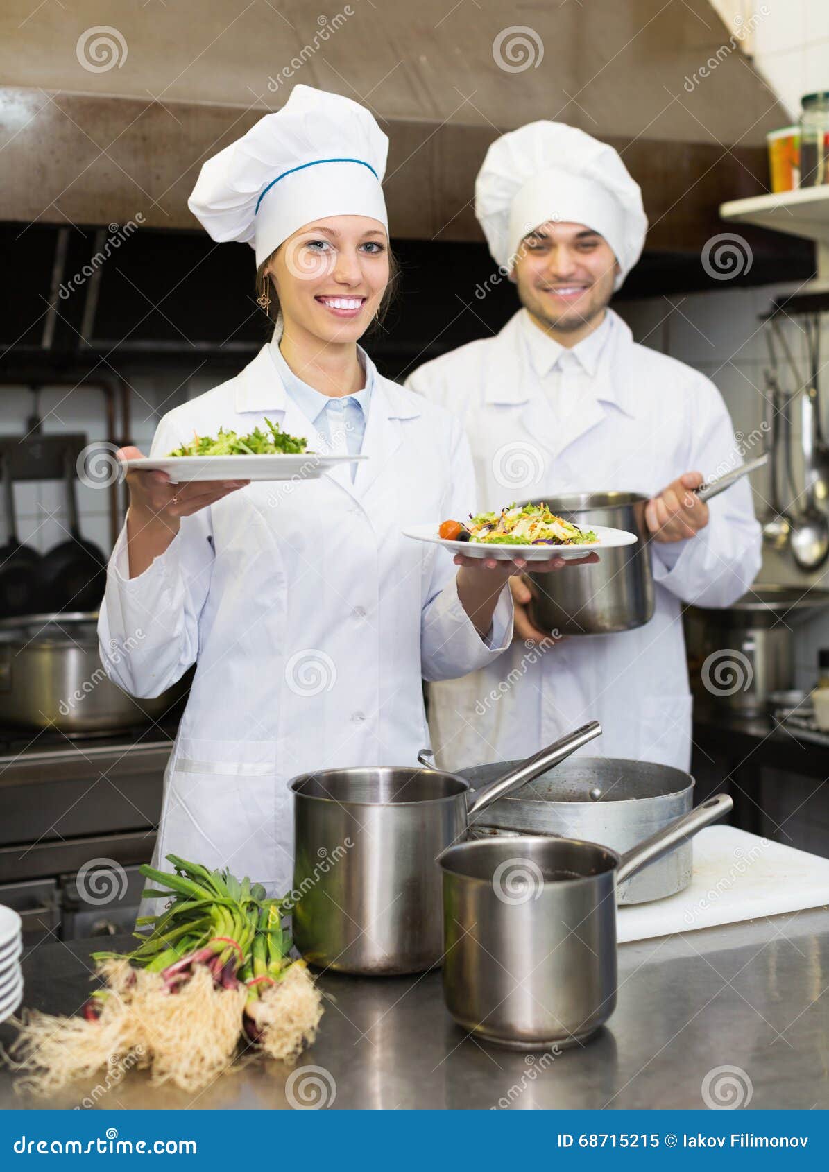 Shef and Assistant Preparing Meal Stock Image - Image of occupation ...