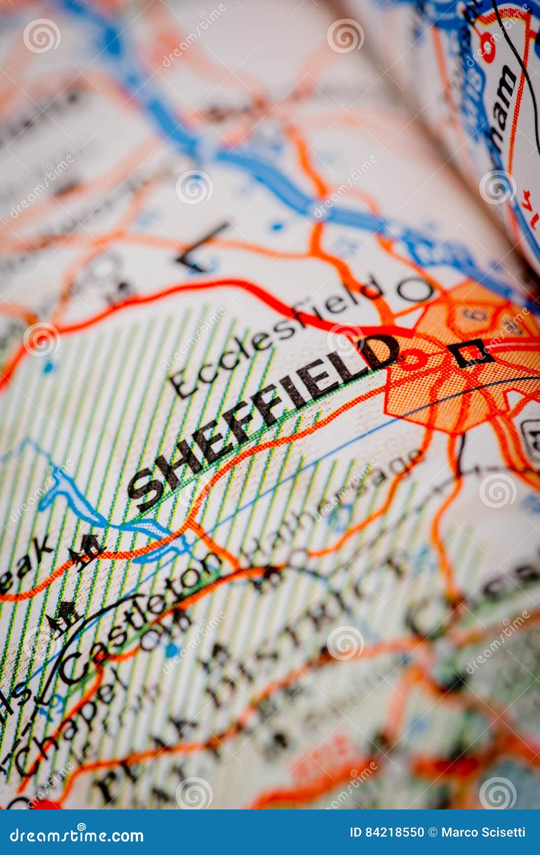Sheffield City on a Road Map Stock Photo - Image of road, cartography ...