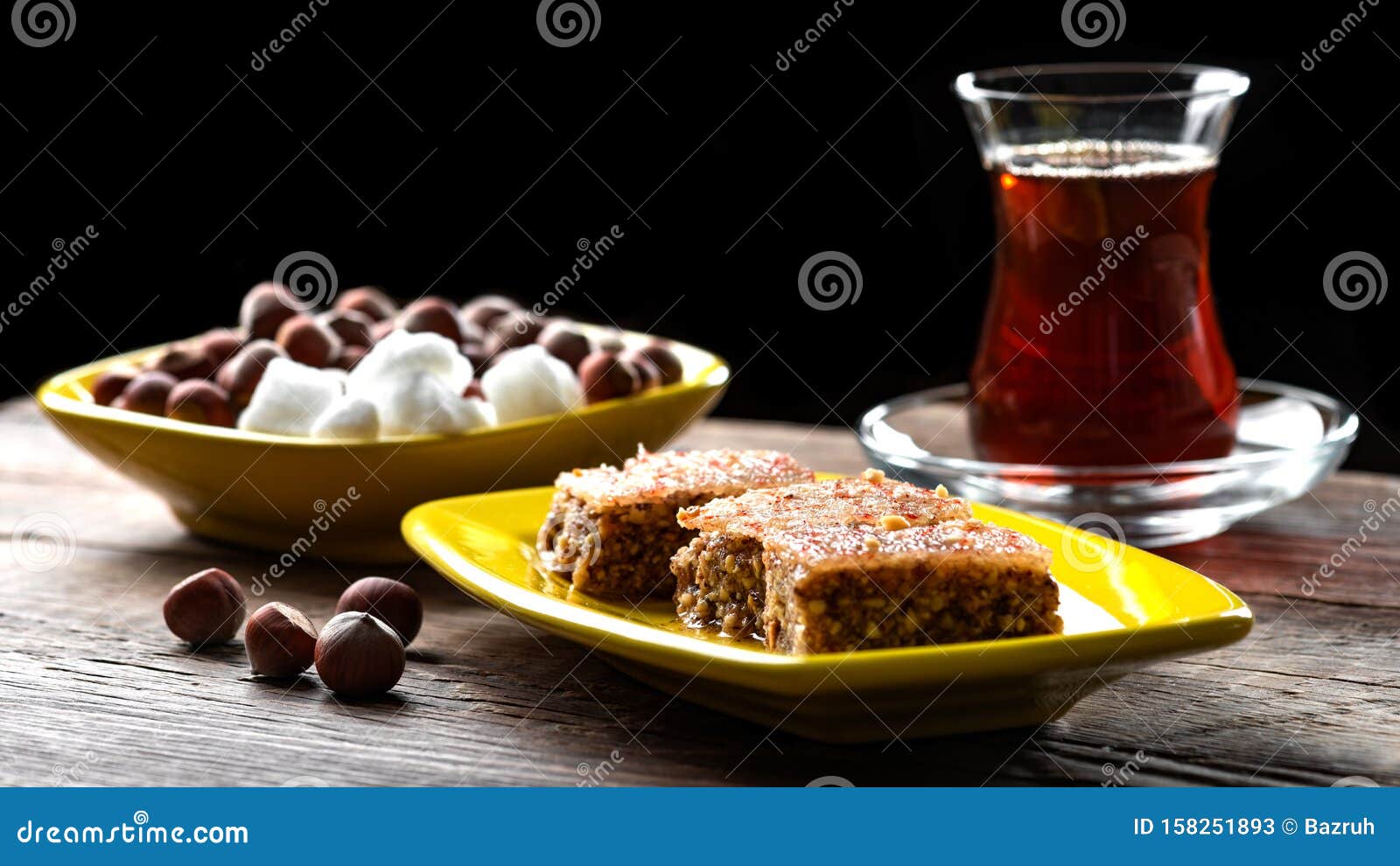 Sheki halva with black tea stock image. Image of colorful - 158251893