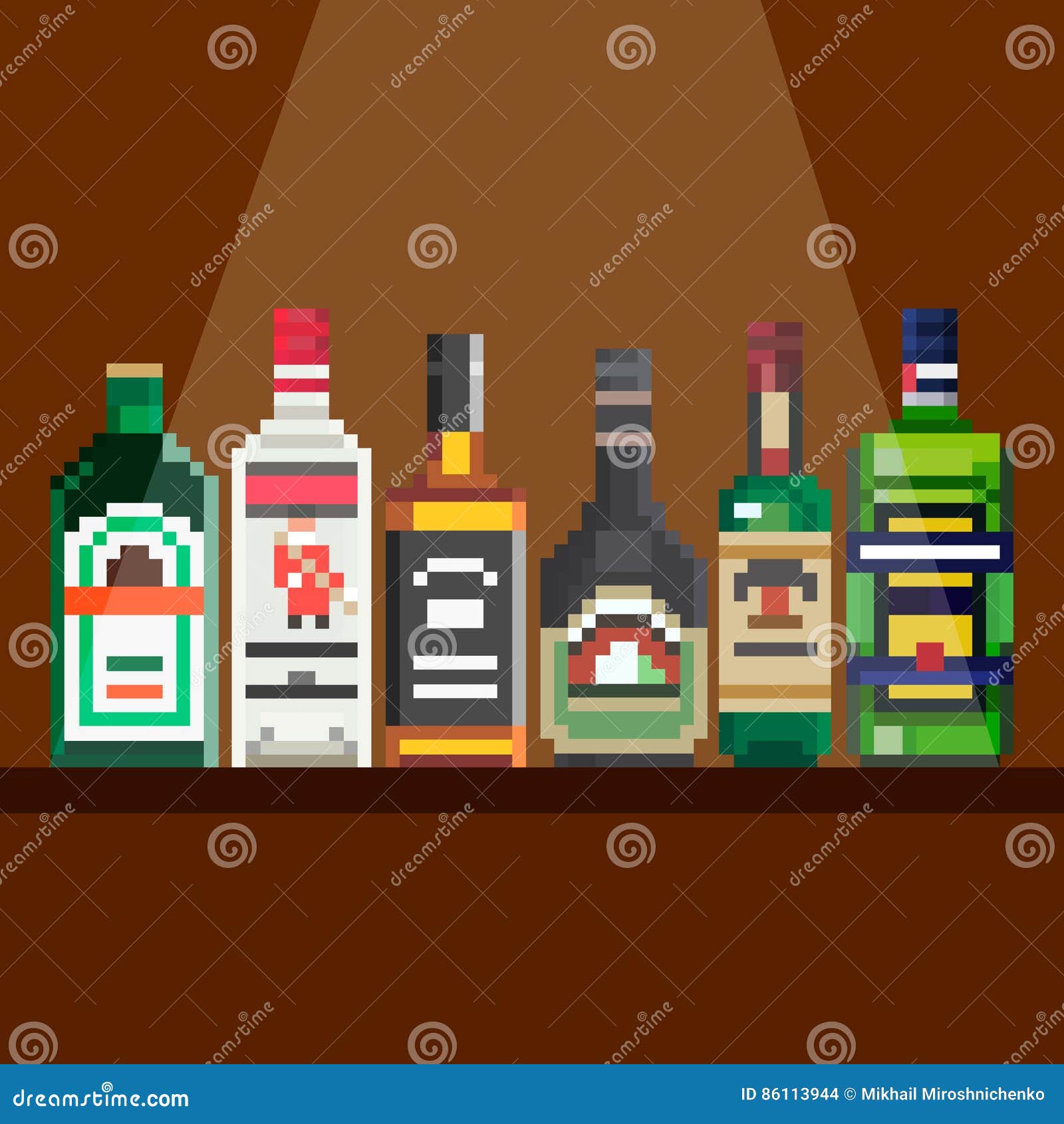 Shelf with alcohol stock illustration. Illustration of interior - 86113944