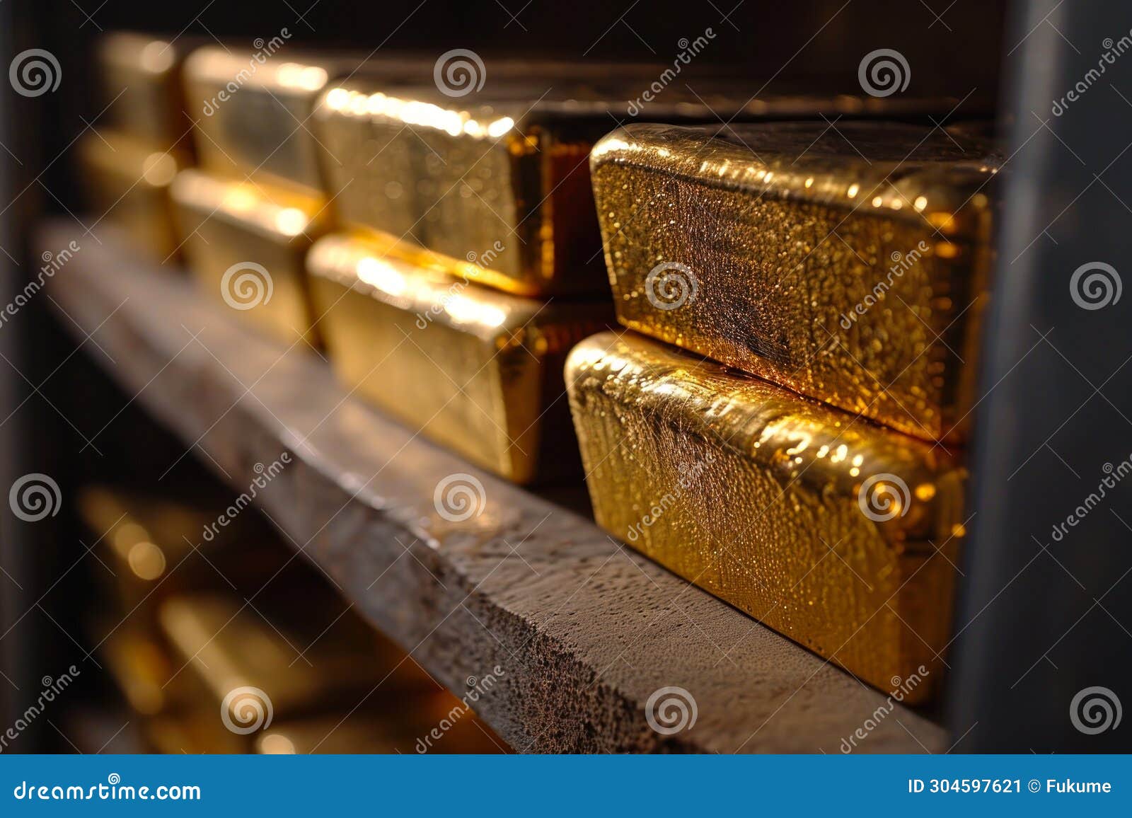 Shelf with Bank Gold Bars, Precious Metal. Stock Image - Image of ...