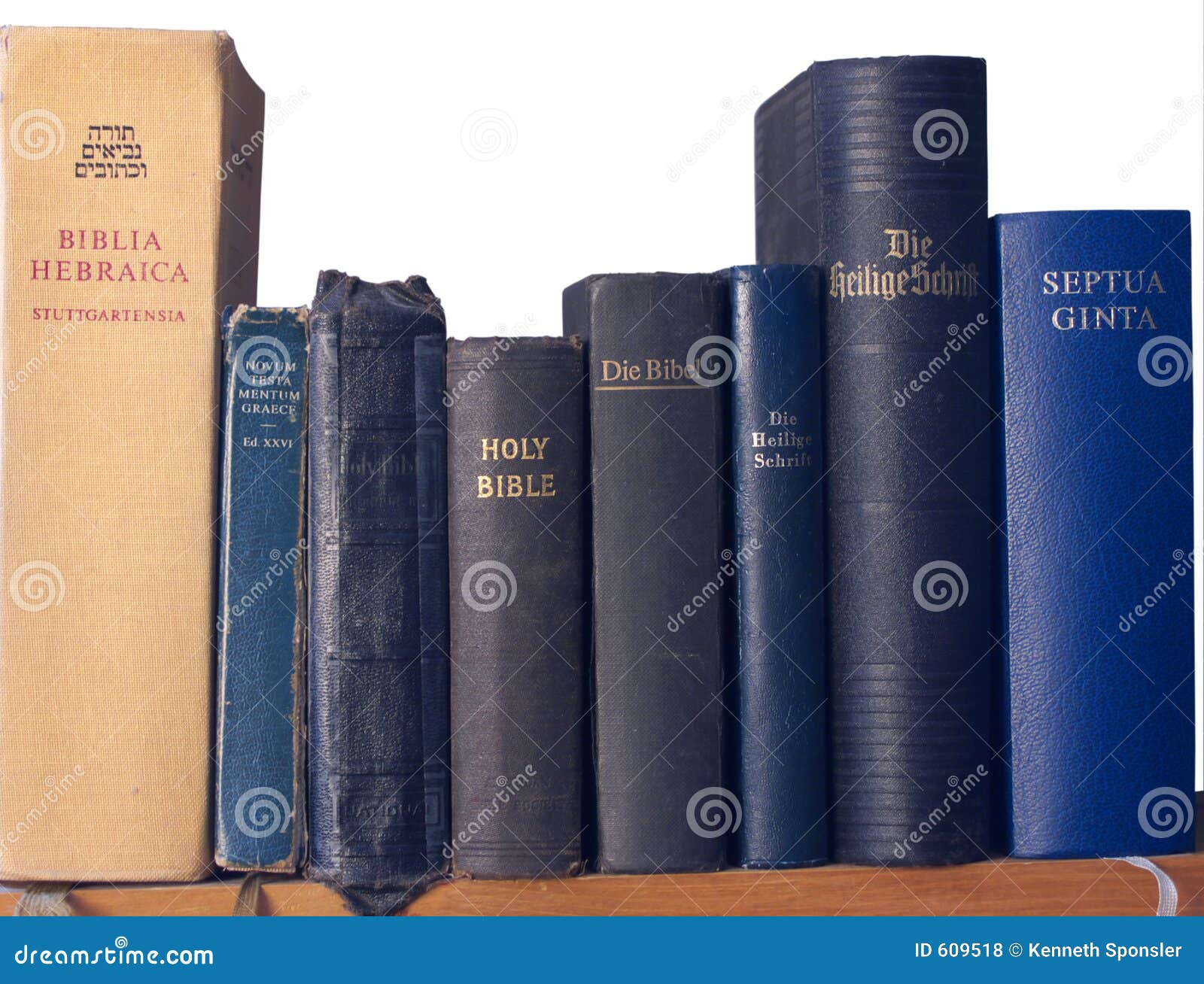 Shelf of Bibles stock photo. Image of faith, english, languages - 609518