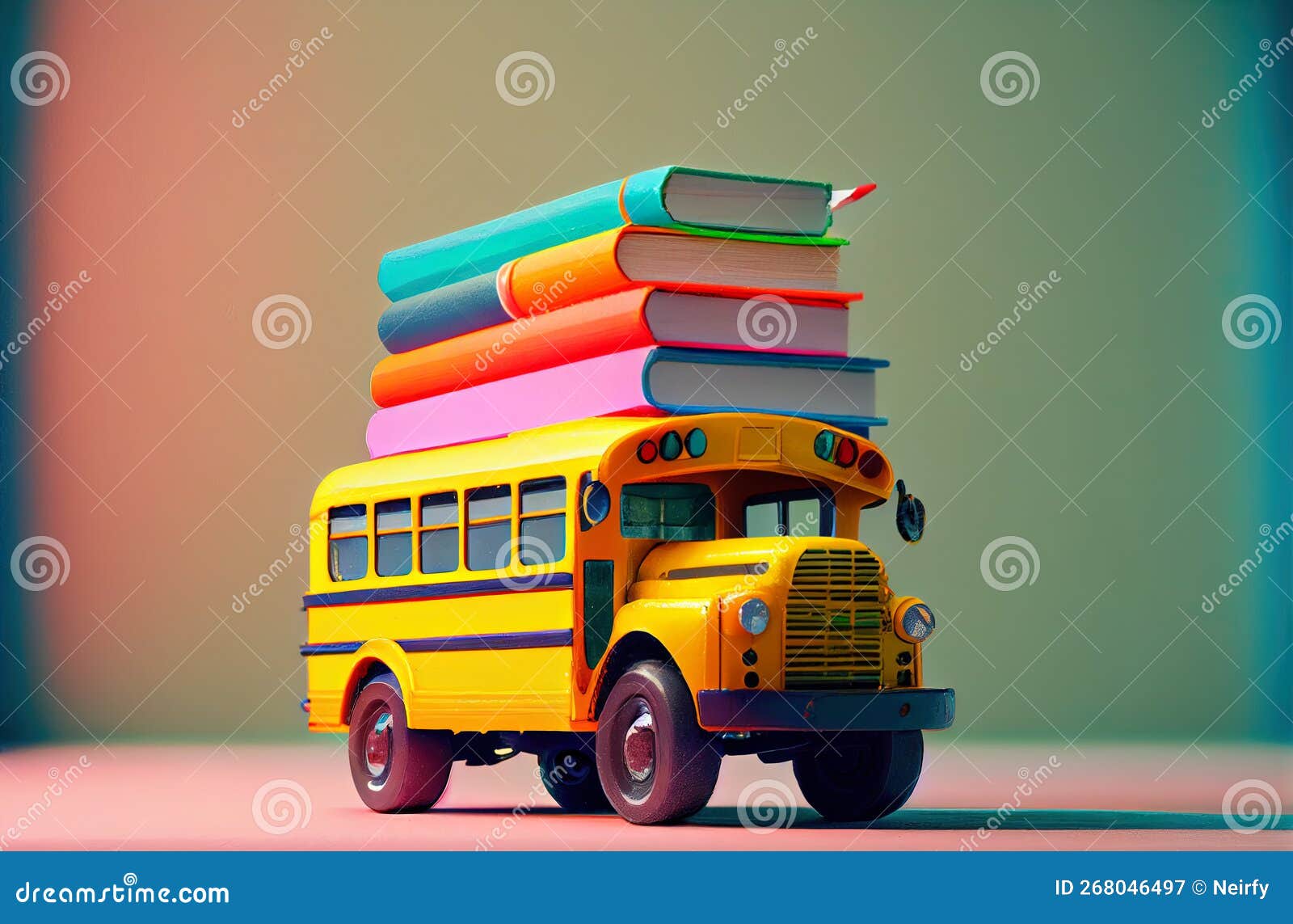 Shelf with Books with School Bus Stock Illustration - Illustration of ...