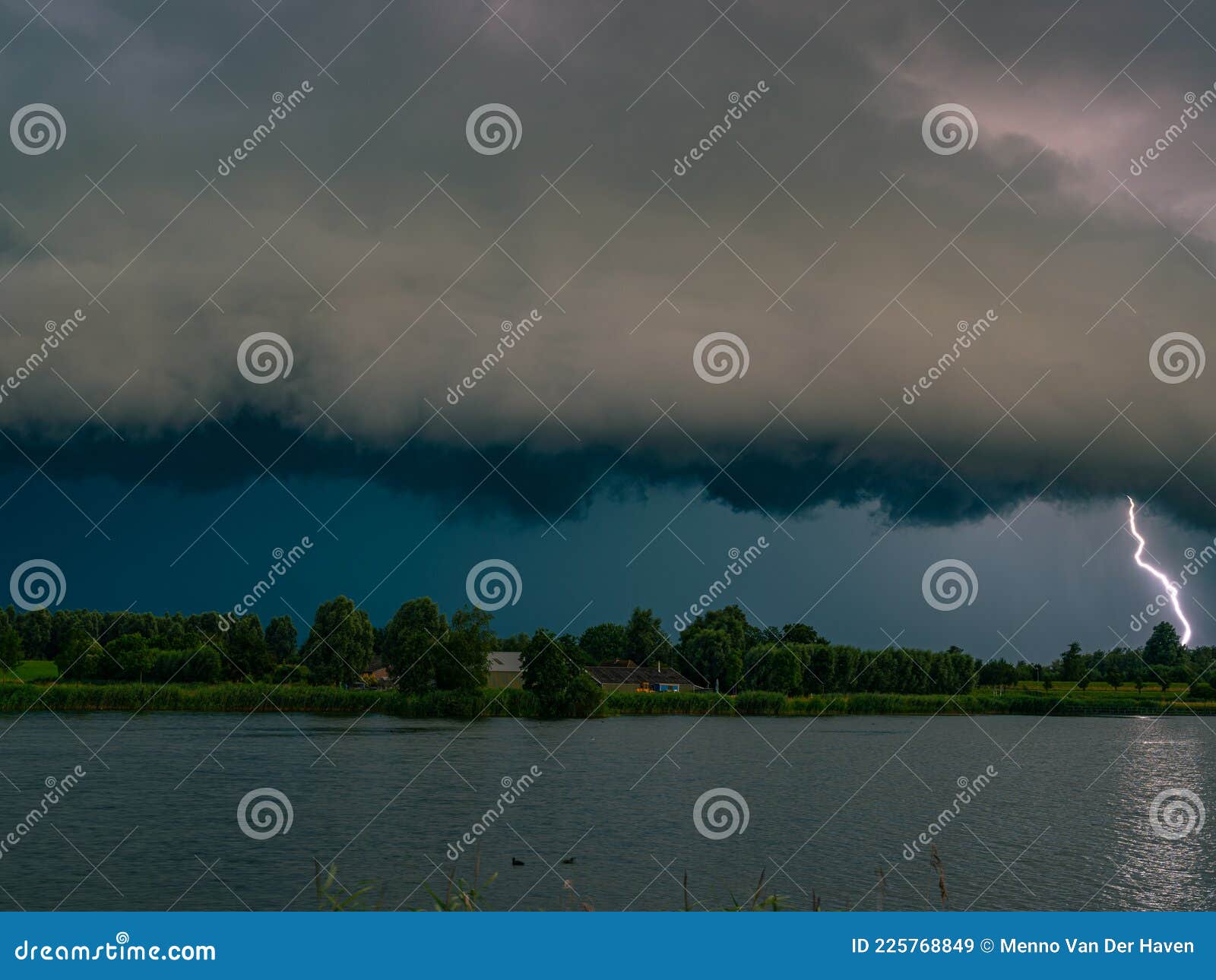 Shelf Cloud with Lightning Strike Stock Image - Image of electric ...