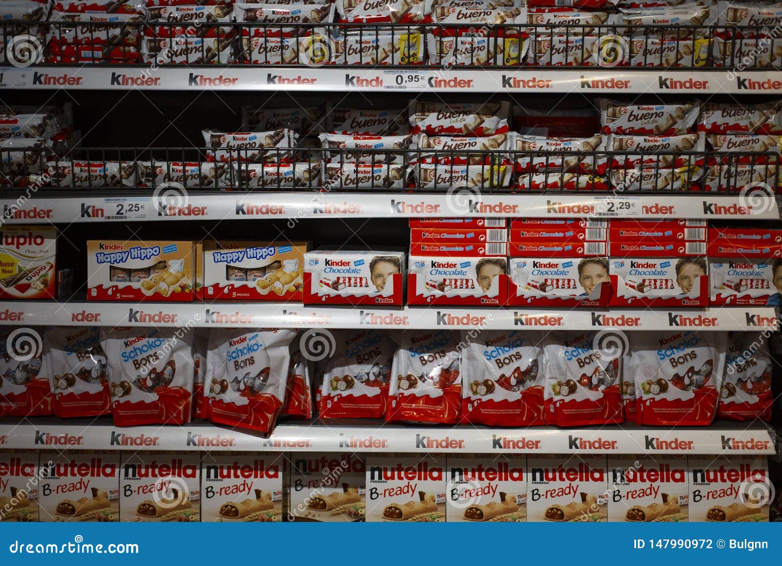 Shelf with Different Kinder Products in the Supermarket in Barcelona ... Shelf with Different Kinder Products in the Supermarket in Barcelona ...