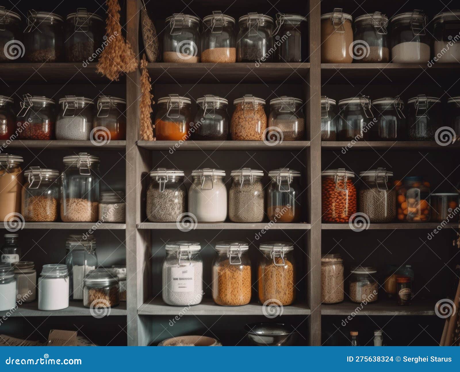 A Shelf Filled with Lots of Different Types of Jars. AI Generative ...