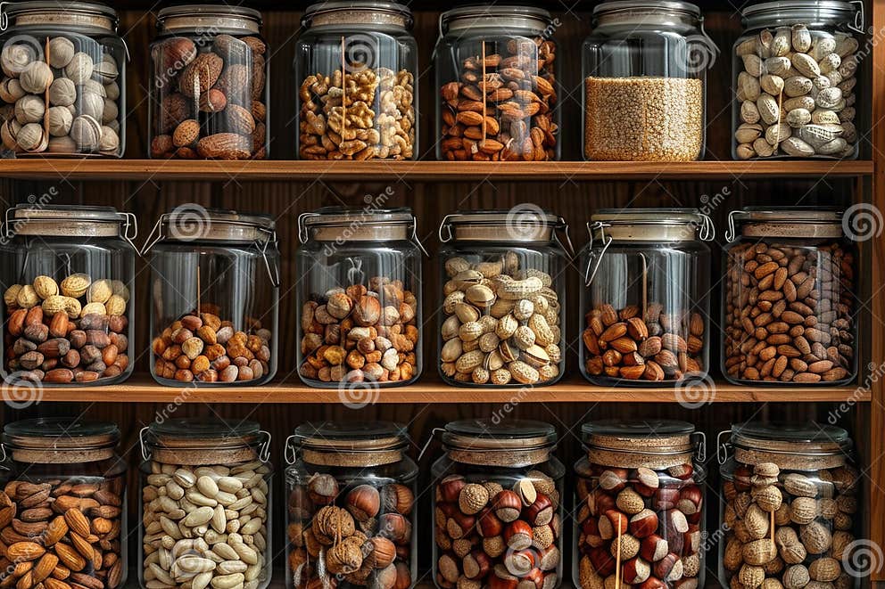 A Shelf Filled with Multiple Varieties of Nuts Stock Photo - Image of ...