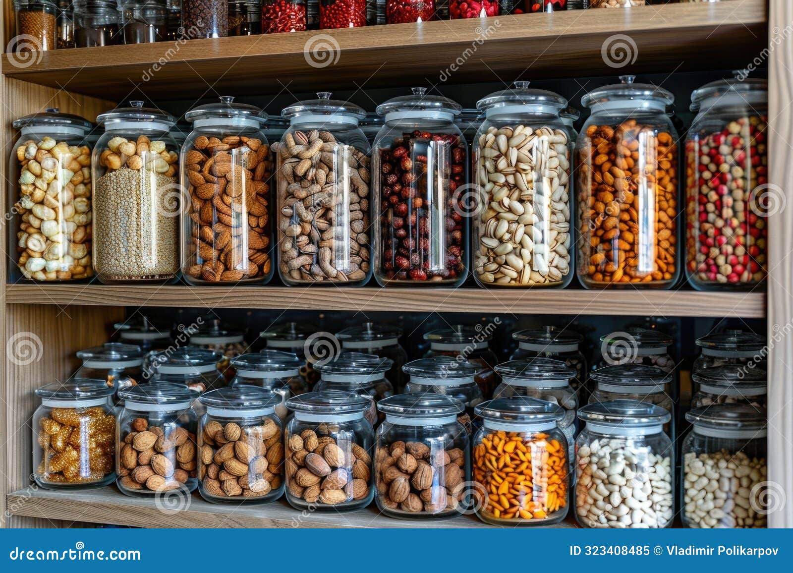 Shelf Filled with Various Types of Nuts, Including Peanuts, Almonds ...