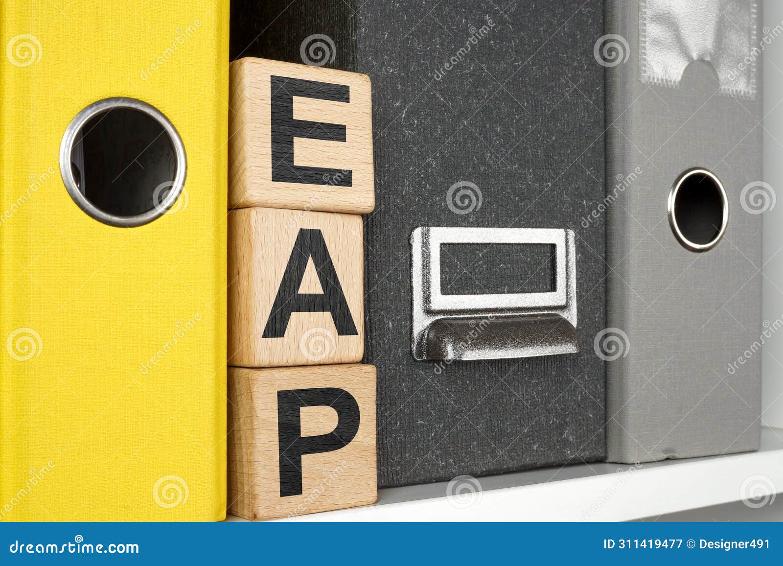 Shelf with Folders and Cubes with Letters. EAP Employee Assistance ...